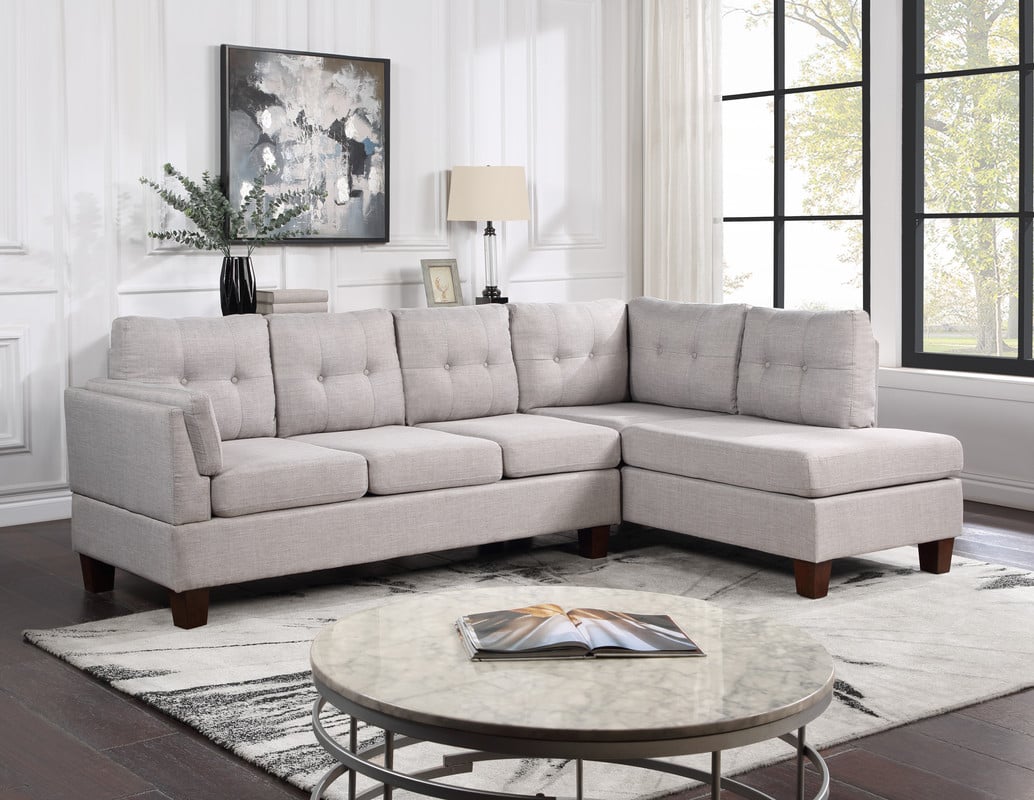 Lola Home Dalia 83102 Dalia 97"W Light Gray Linen Modern Sectional Sofa ...