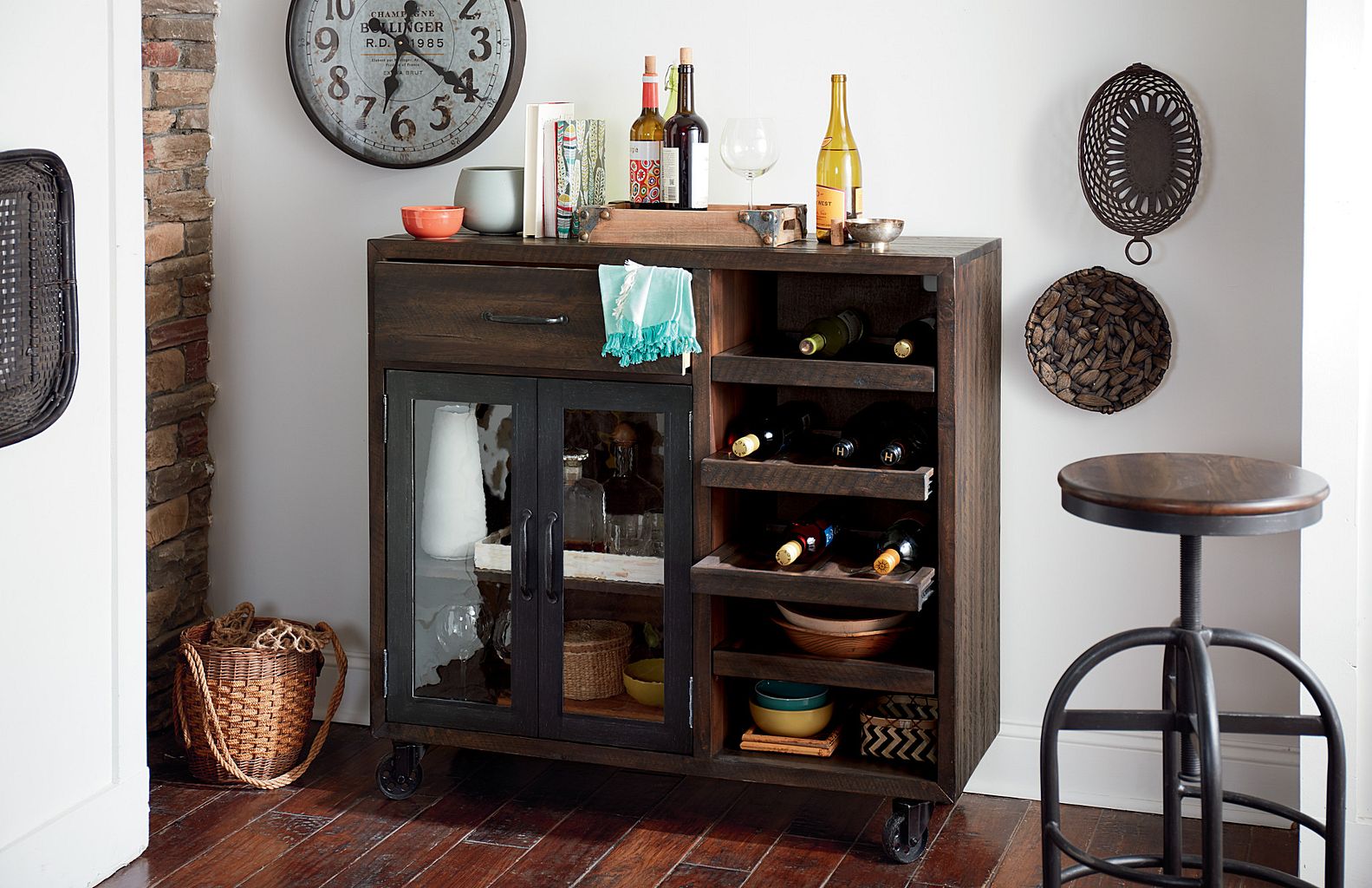 Hammary Hidden Treasures Rustic Bar Trolley with Metal Casters ...