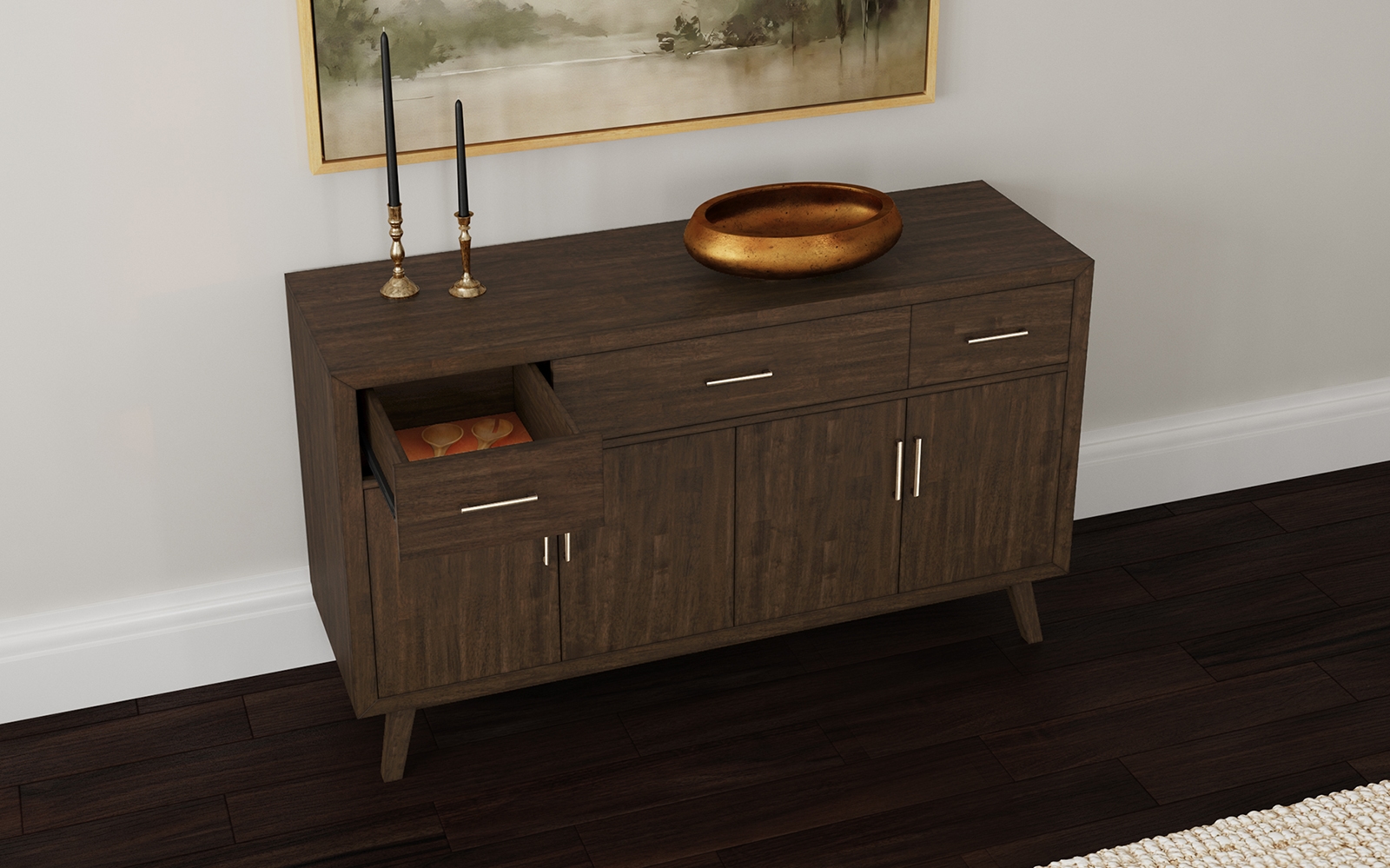 A-America Berkley BERCF9010 Transitional 4-Door Server with 3 Drawers ...