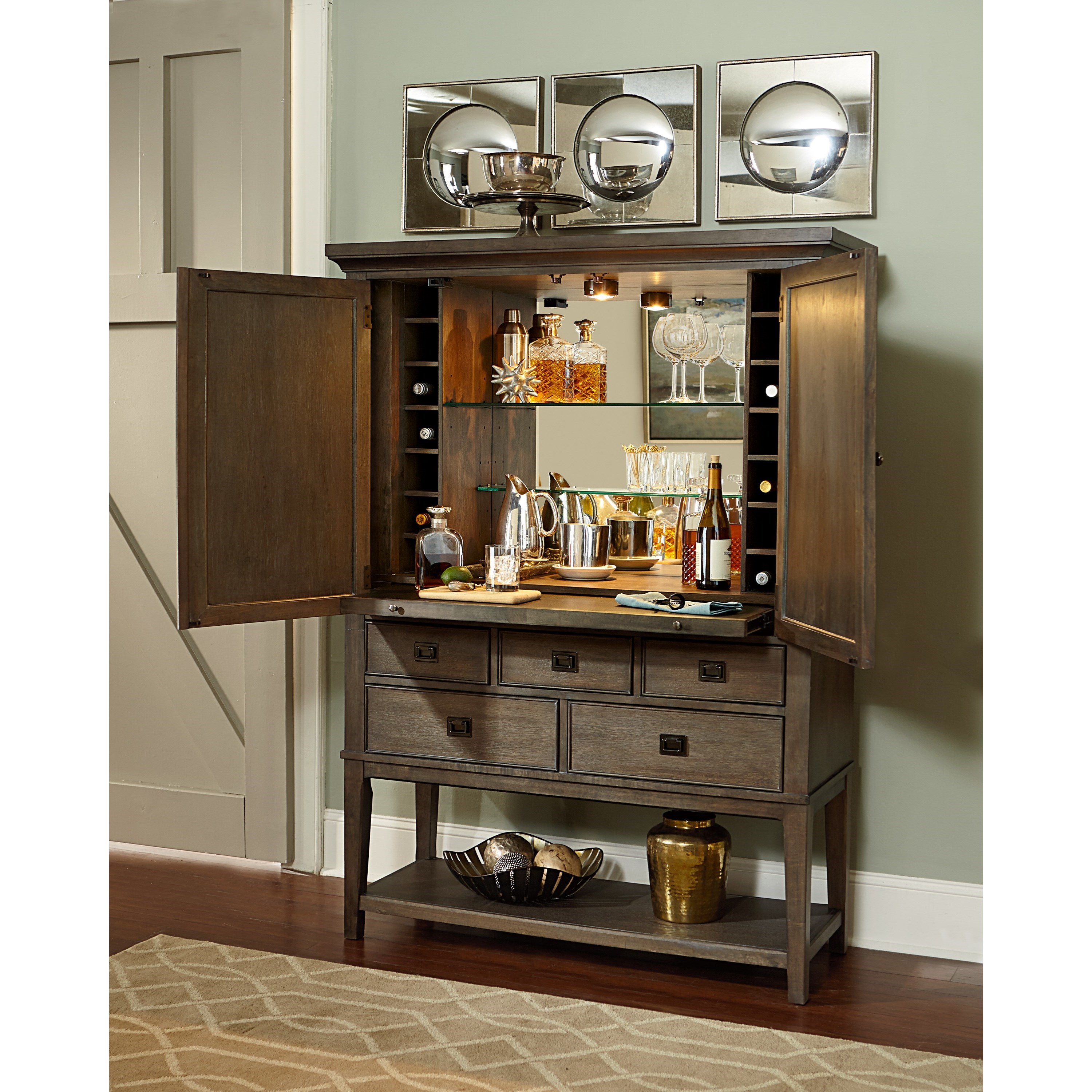 American Drew Park Studio Contemporary Bar Cabinet with 2 Doors and 5 ...