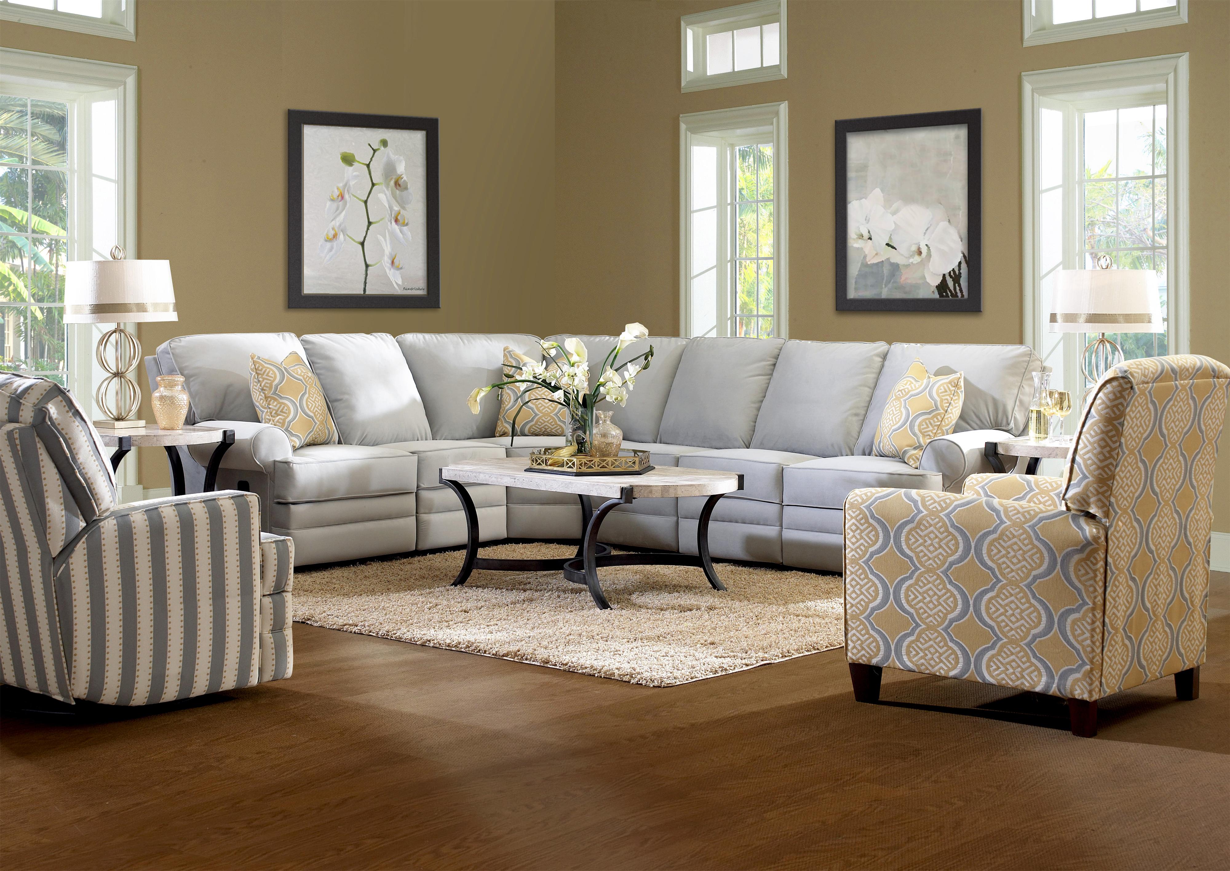 Klaussner Belleview Classic Reclining Sectional Sofa with Rolled Arms ...