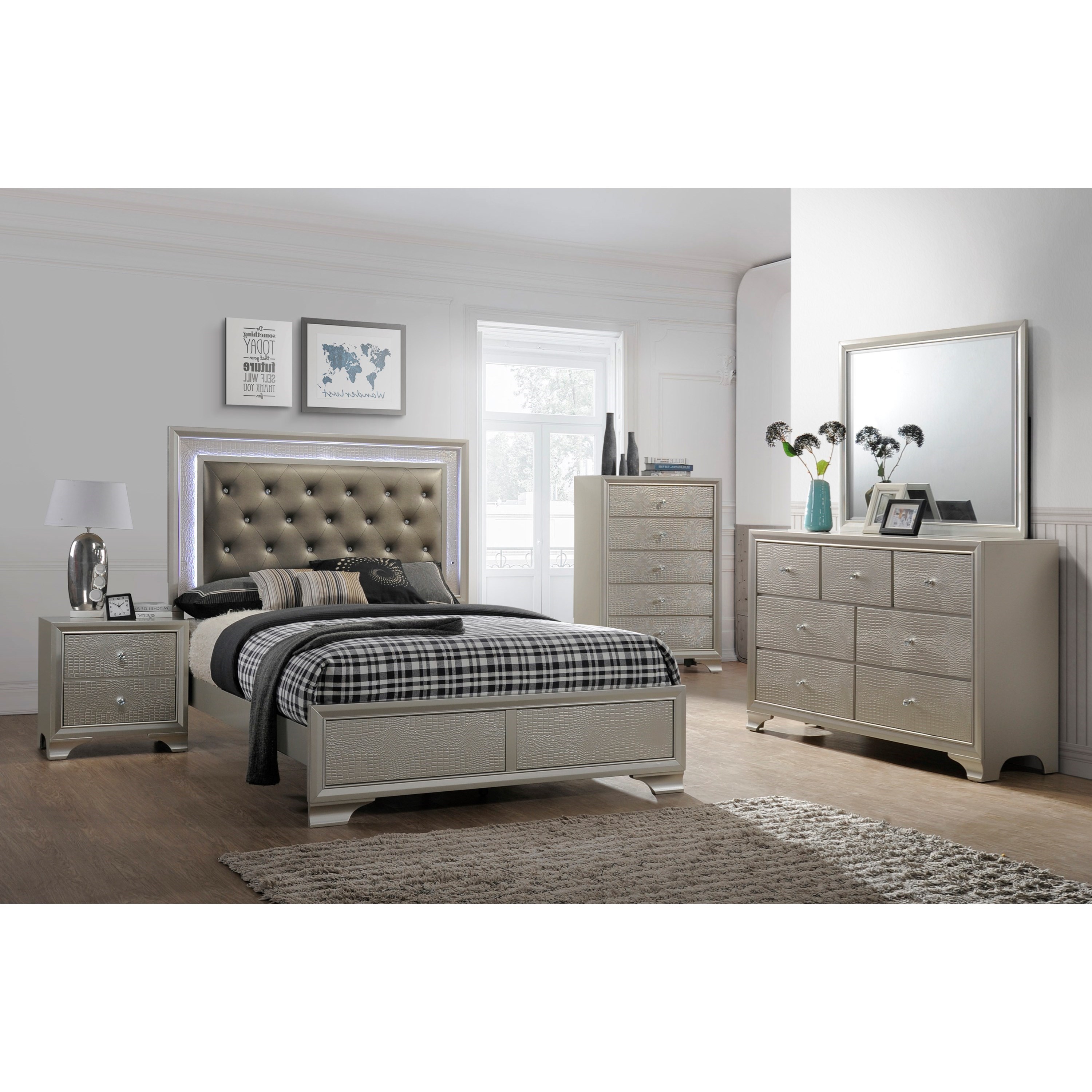 Crown Mark Lyssa Glam Queen Bed With Upholstered LED Headboard | Royal ...