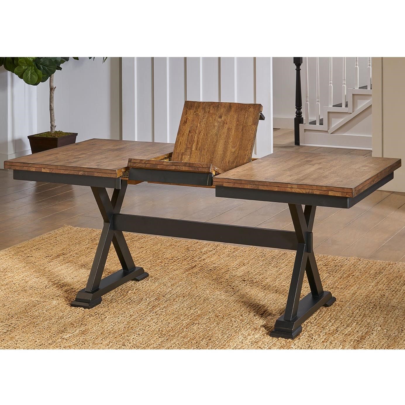 AAmerica Stone Creek Rustic Solid Wood Trestle Table with 18" Self ...