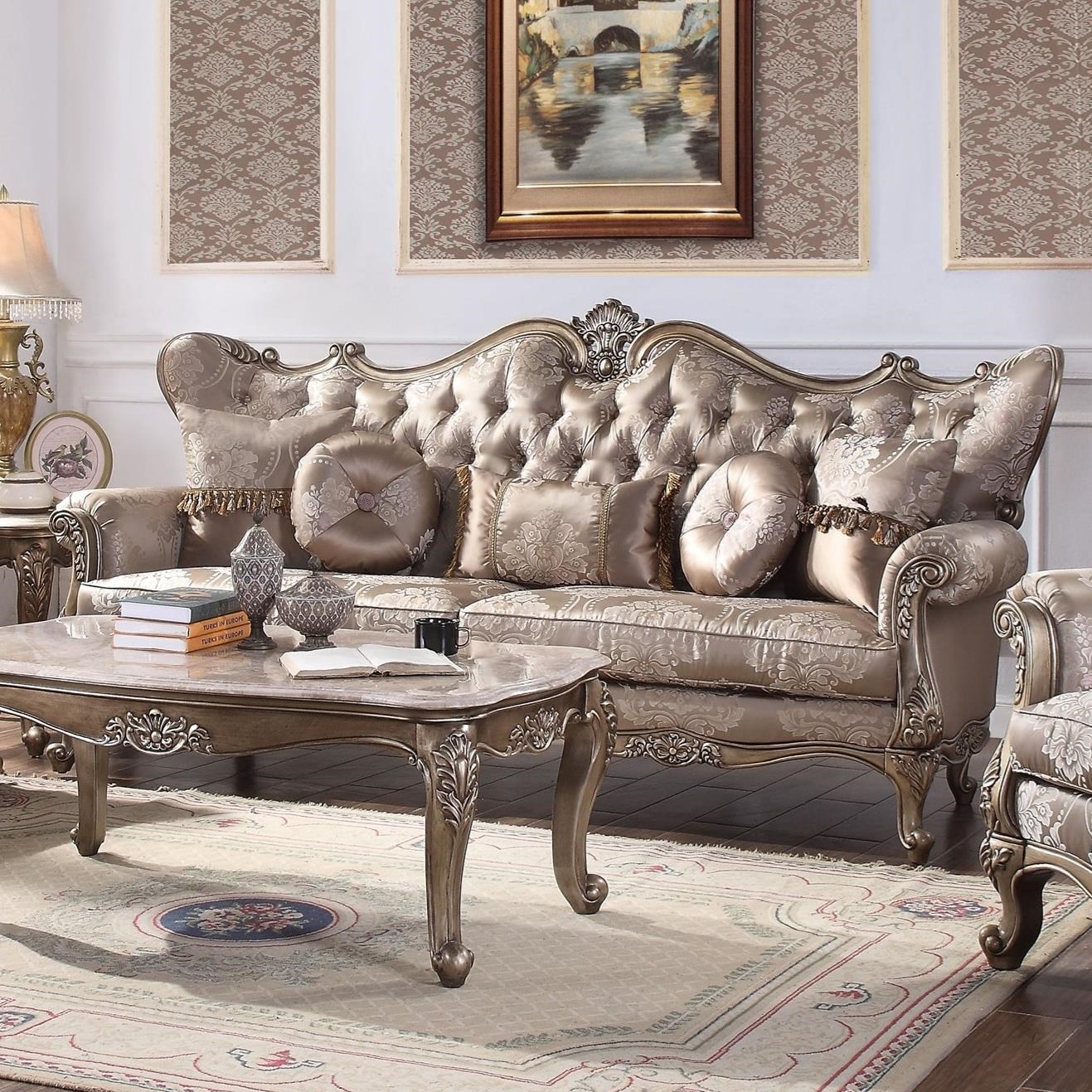Acme Furniture Jayceon Traditional Tufted Sofa with Five Accent Pillows ...