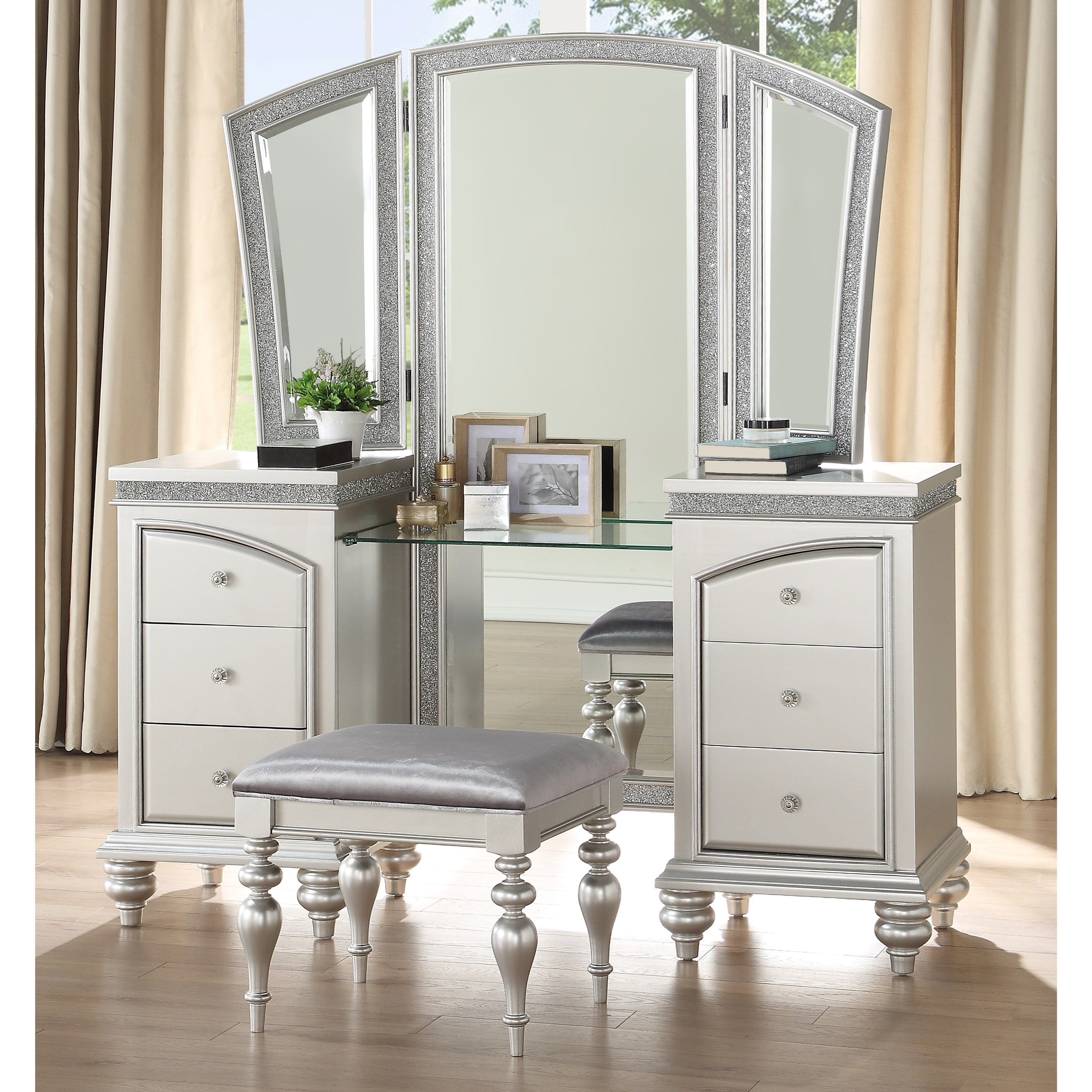 Acme Furniture Maverick Glam 6 Drawer Vanity Desk Dream Home Acme Furniture Maverick Glam 6 Drawer Vanity Desk Dream Home