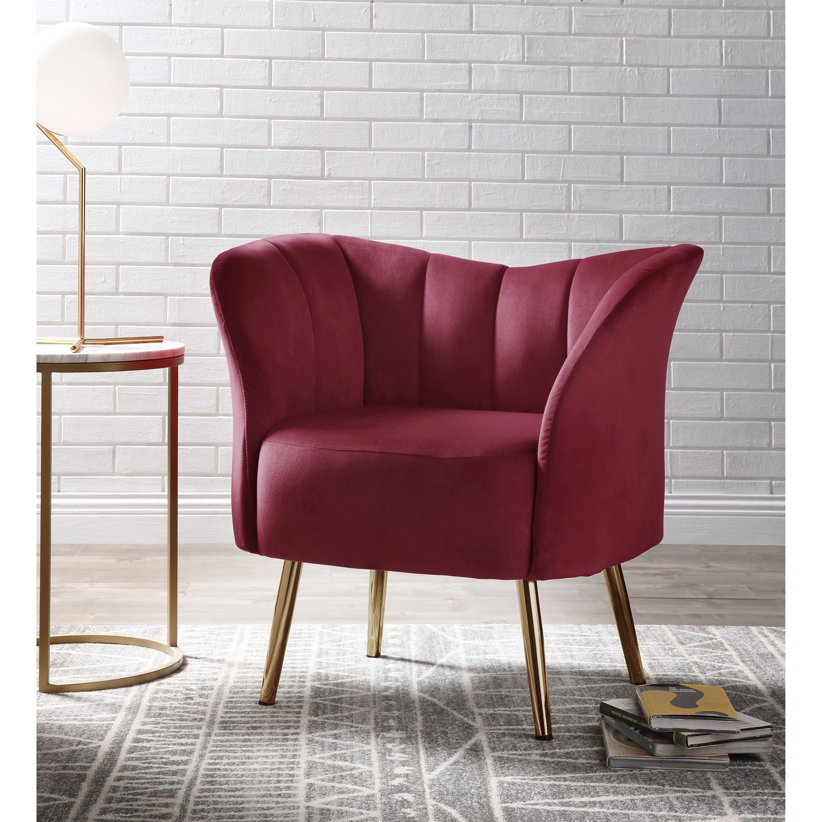 Acme Furniture Reese 59795 Contemporary Accent Chair with Burgundy Velvet A1 Furniture Mattress Upholstered Chairs
