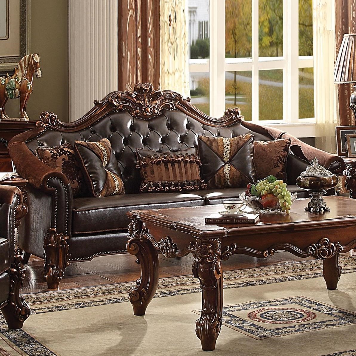 Acme Furniture Vendome II Traditional Tufted Back Sofa with 5 Pillows ...