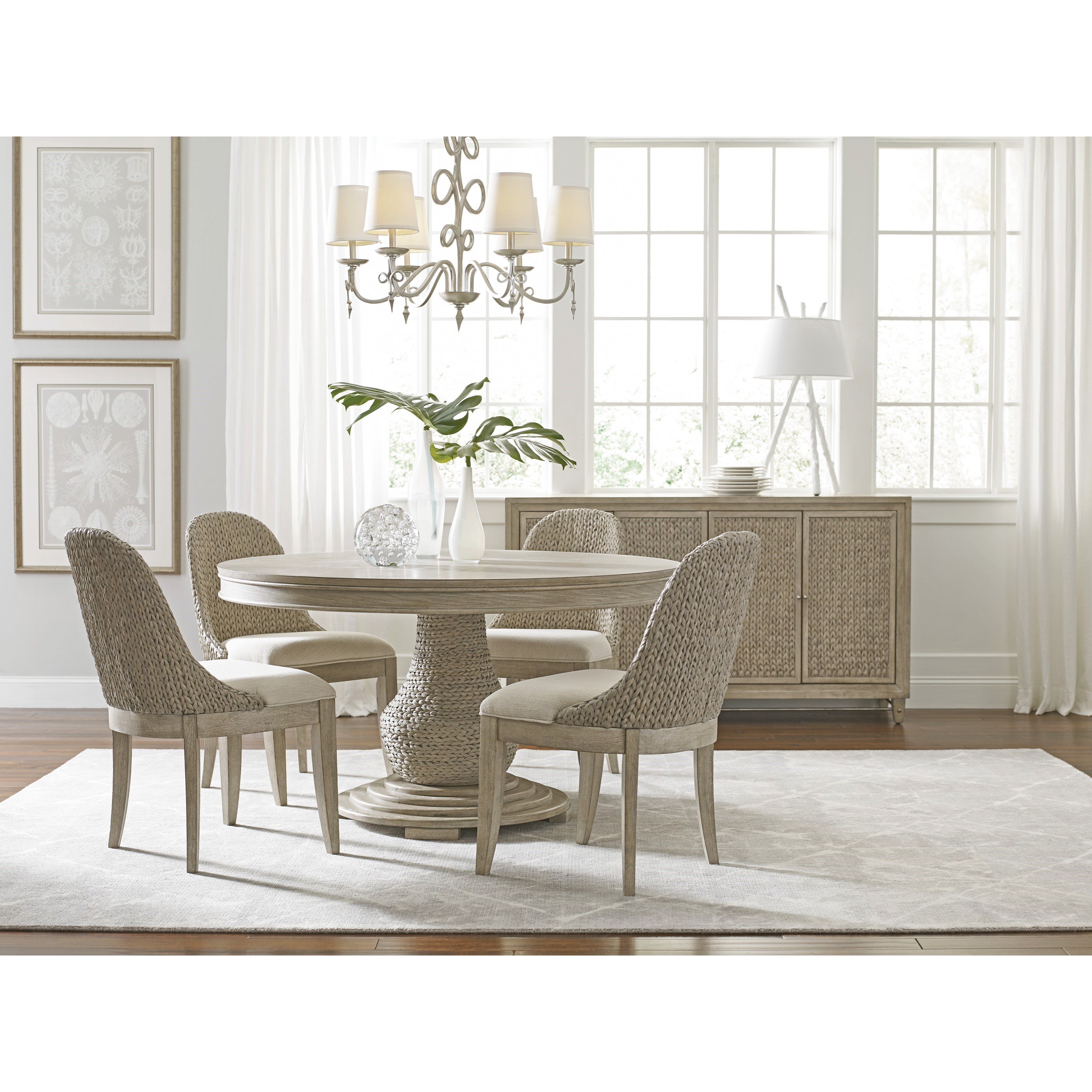 American Drew Vista Relaxed Vintage Largo Round Dining Table with Woven ...