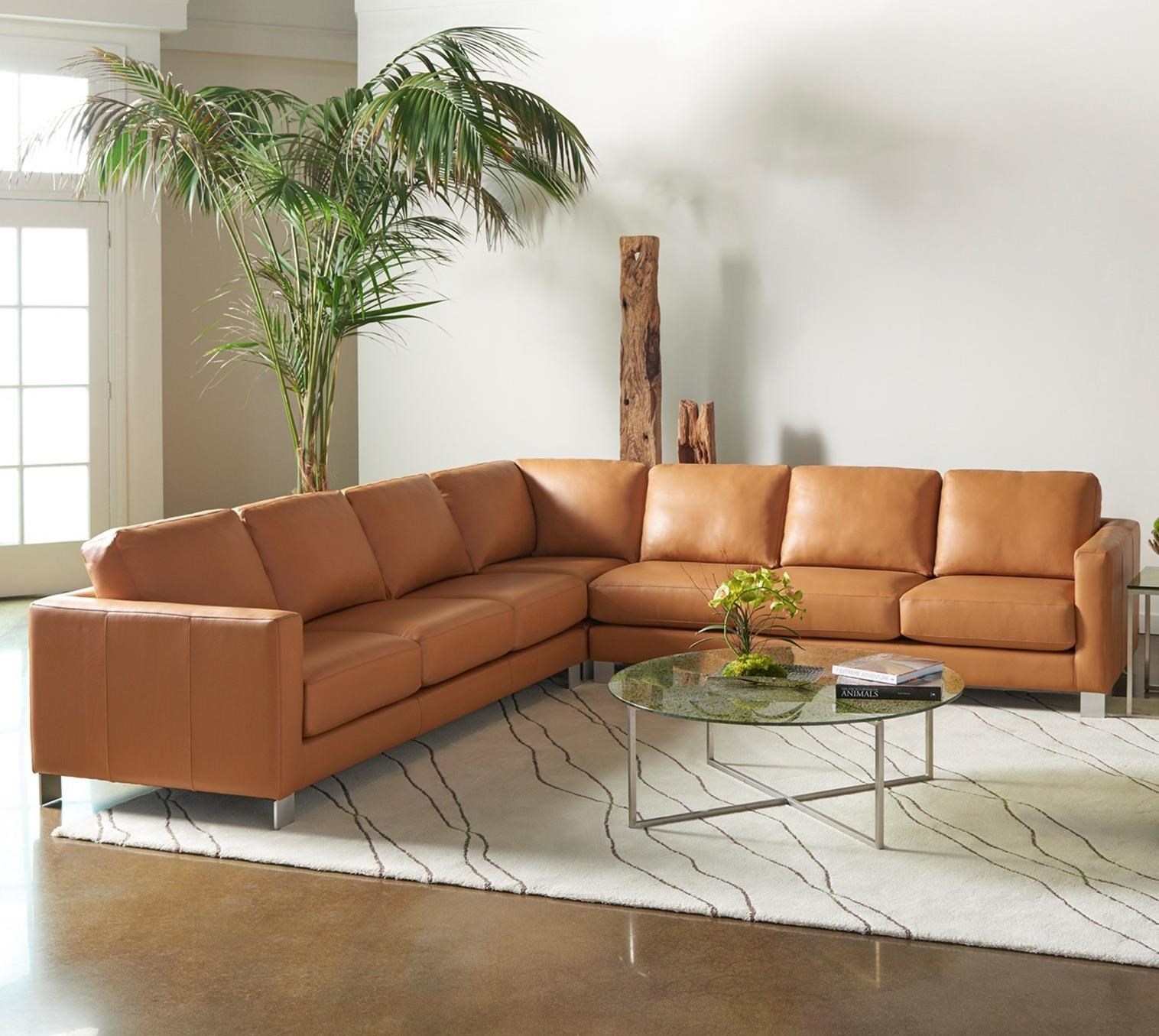 American Leather Alessandro Contemporary Corner Sectional with Metal ...