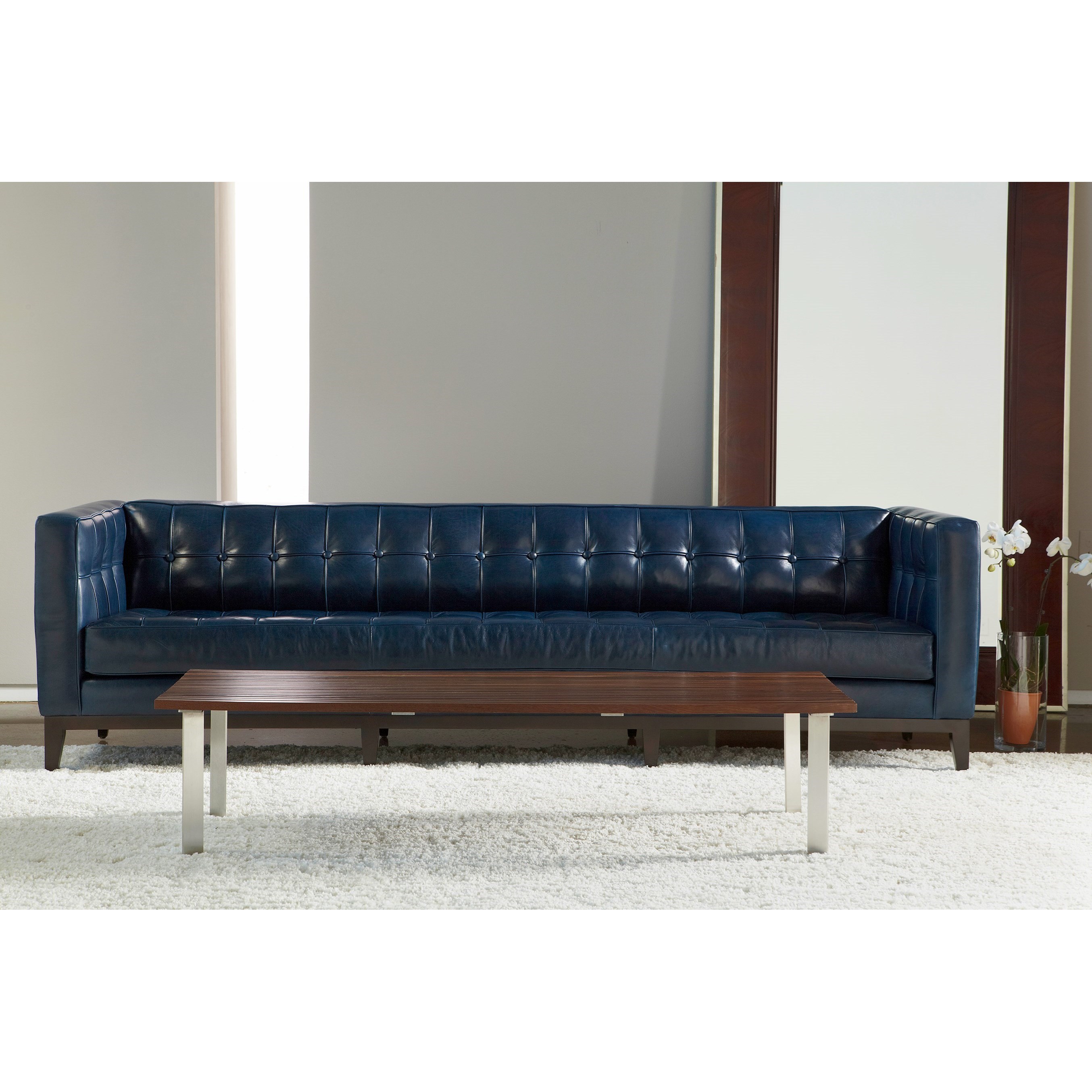 American Leather Luxe Mid-Century Modern 100" Sofa with Button Tufting ...