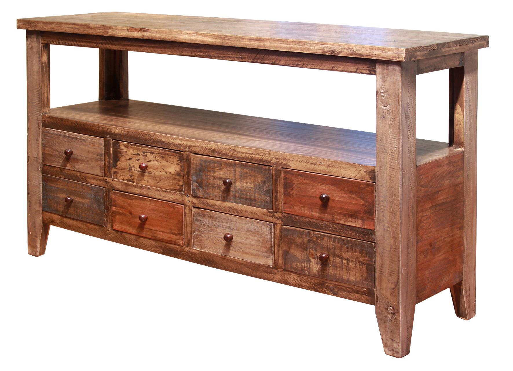 International Furniture Direct Antique Sofa Table with 8 Drawers ...