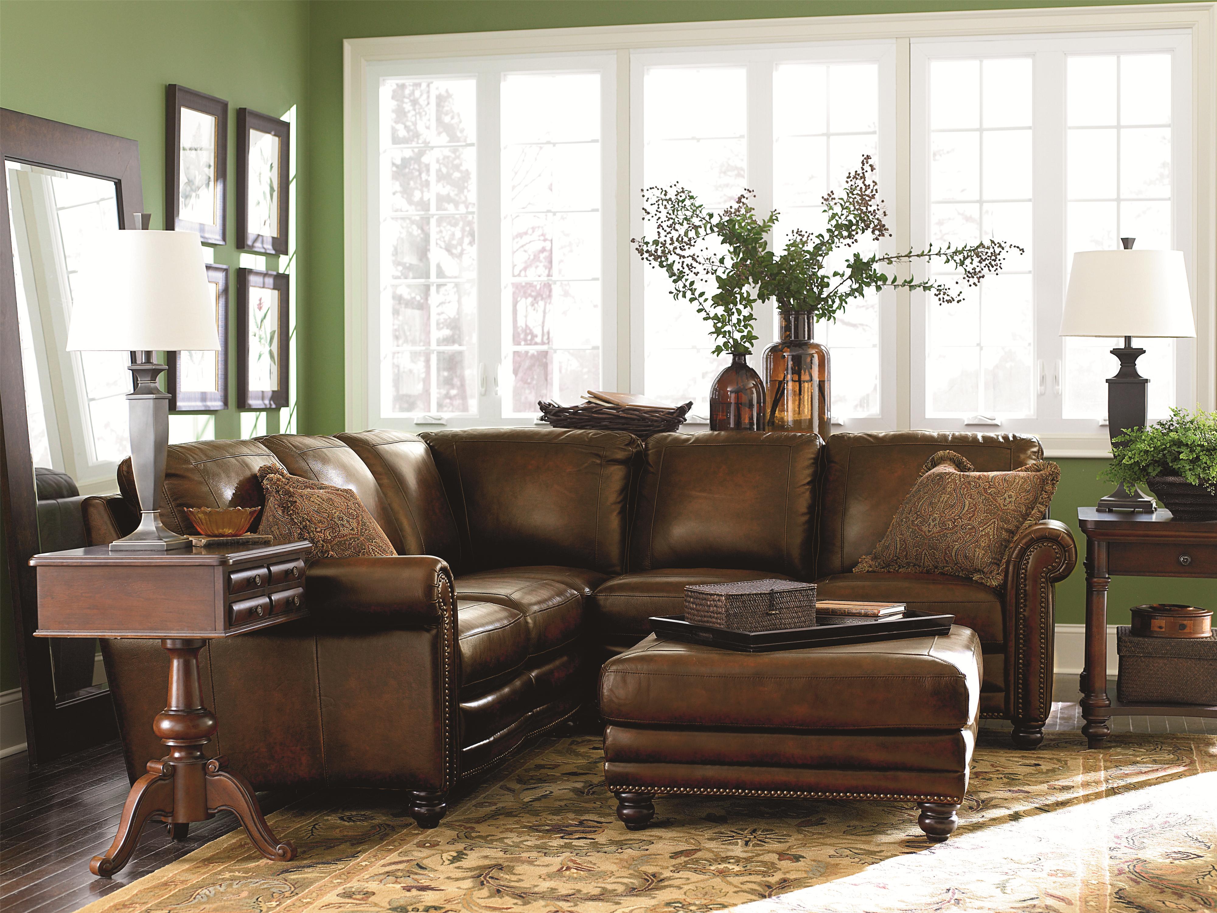 Bassett Hamilton Traditional L-Shaped Leather Sectional with Nail Head ...