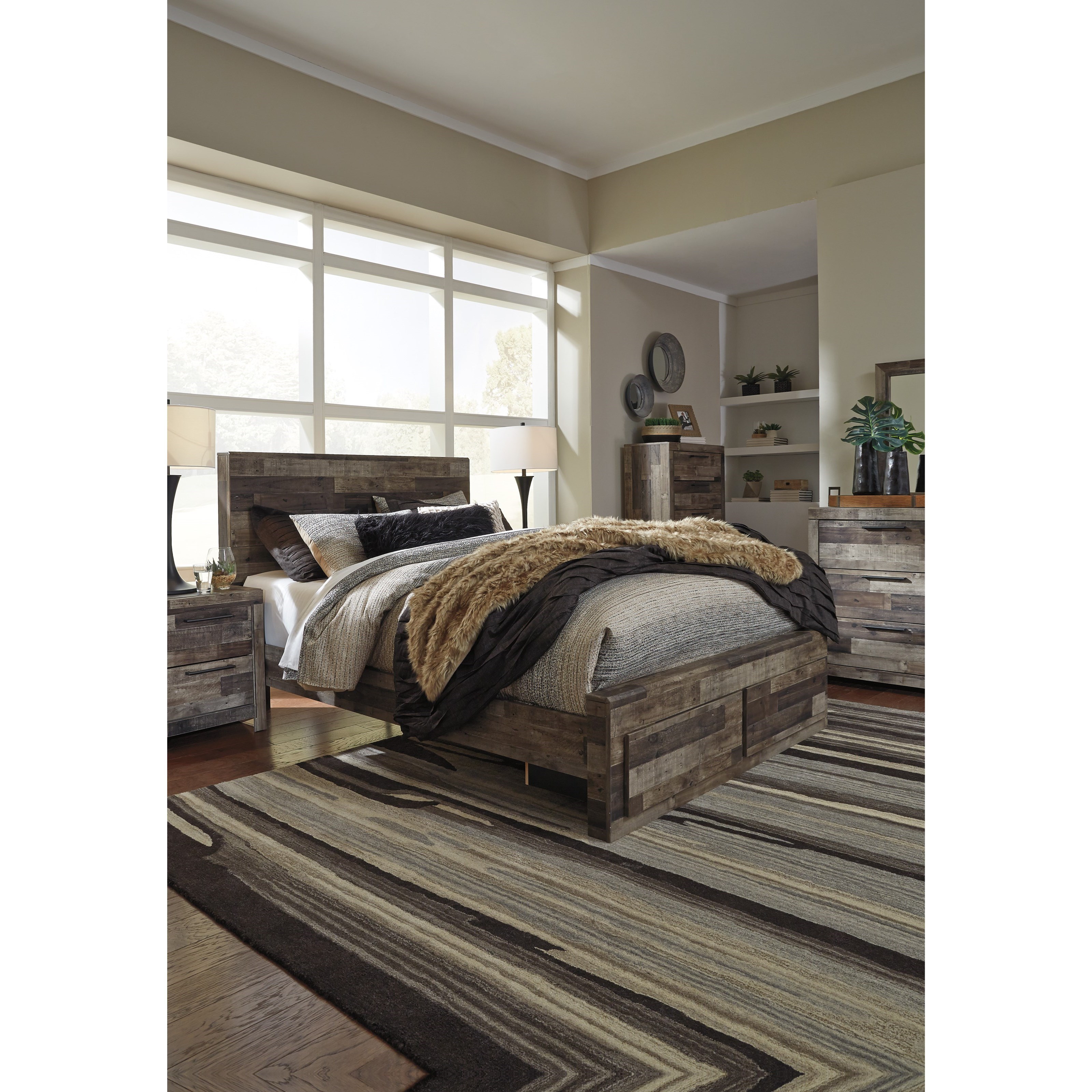 Benchcraft by Ashley Derekson Rustic Modern Queen Storage Bed with 2 ...