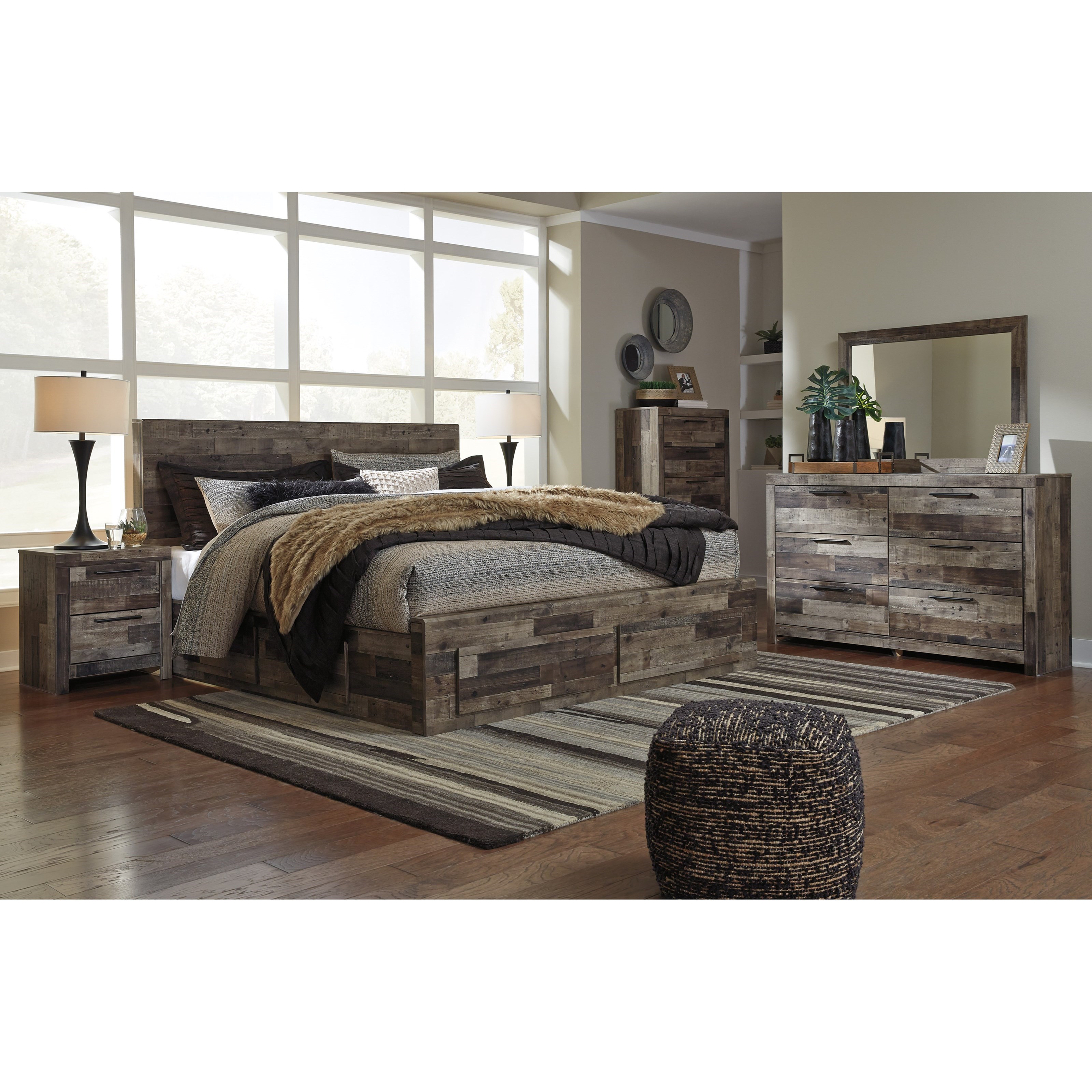 Benchcraft by Ashley Derekson Rustic Modern King Storage Bed with 6 ...