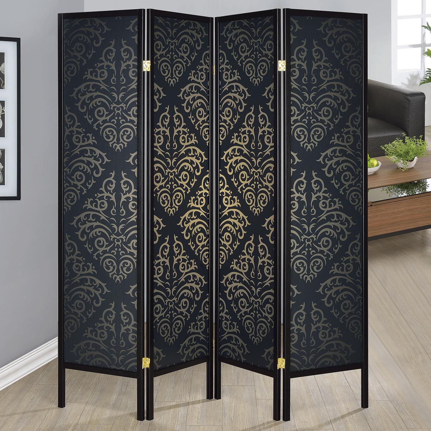 Coaster Folding Screens Four Panel Folding Floor Screen with Black ...