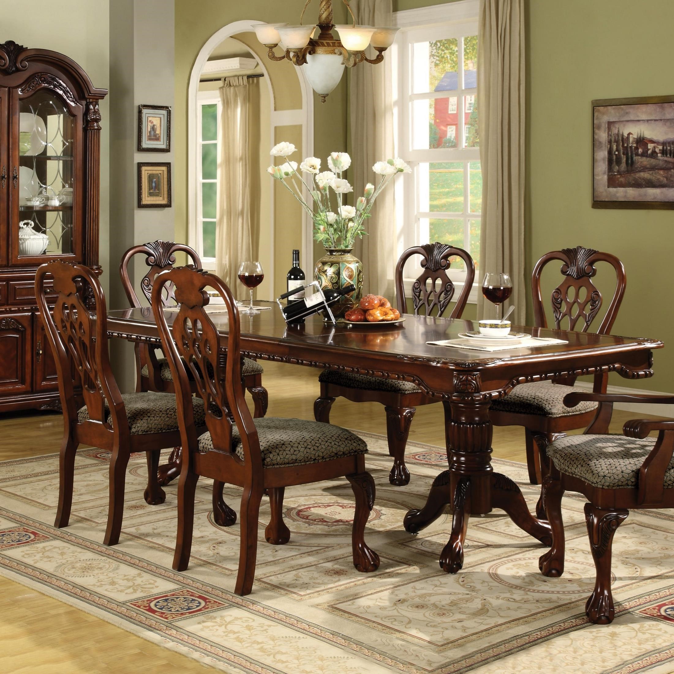 Crown Mark Brussels Double Pedestal Dining Table with Two 12 Inch ...