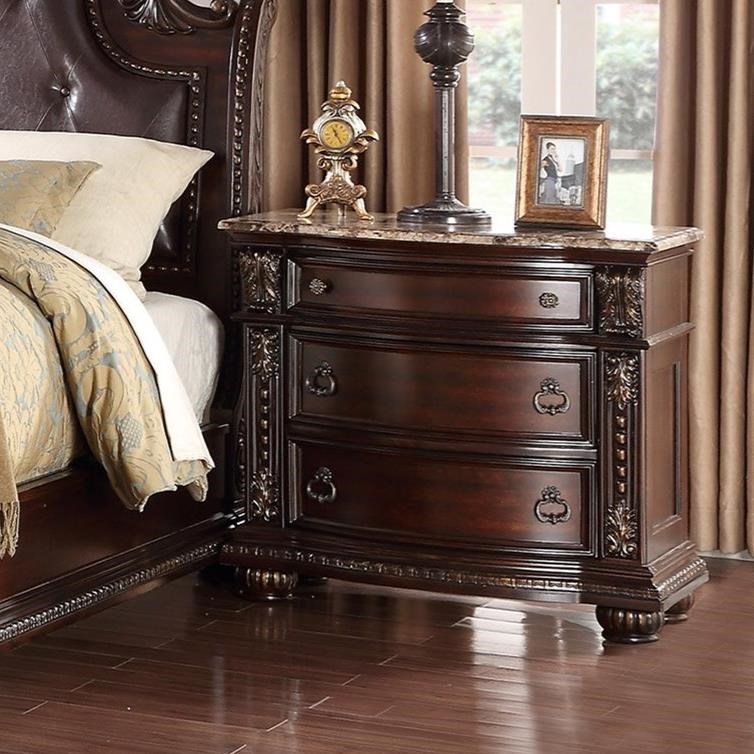Crown Mark Stanley Bedroom Traditional Nightstand with Marble Top ...