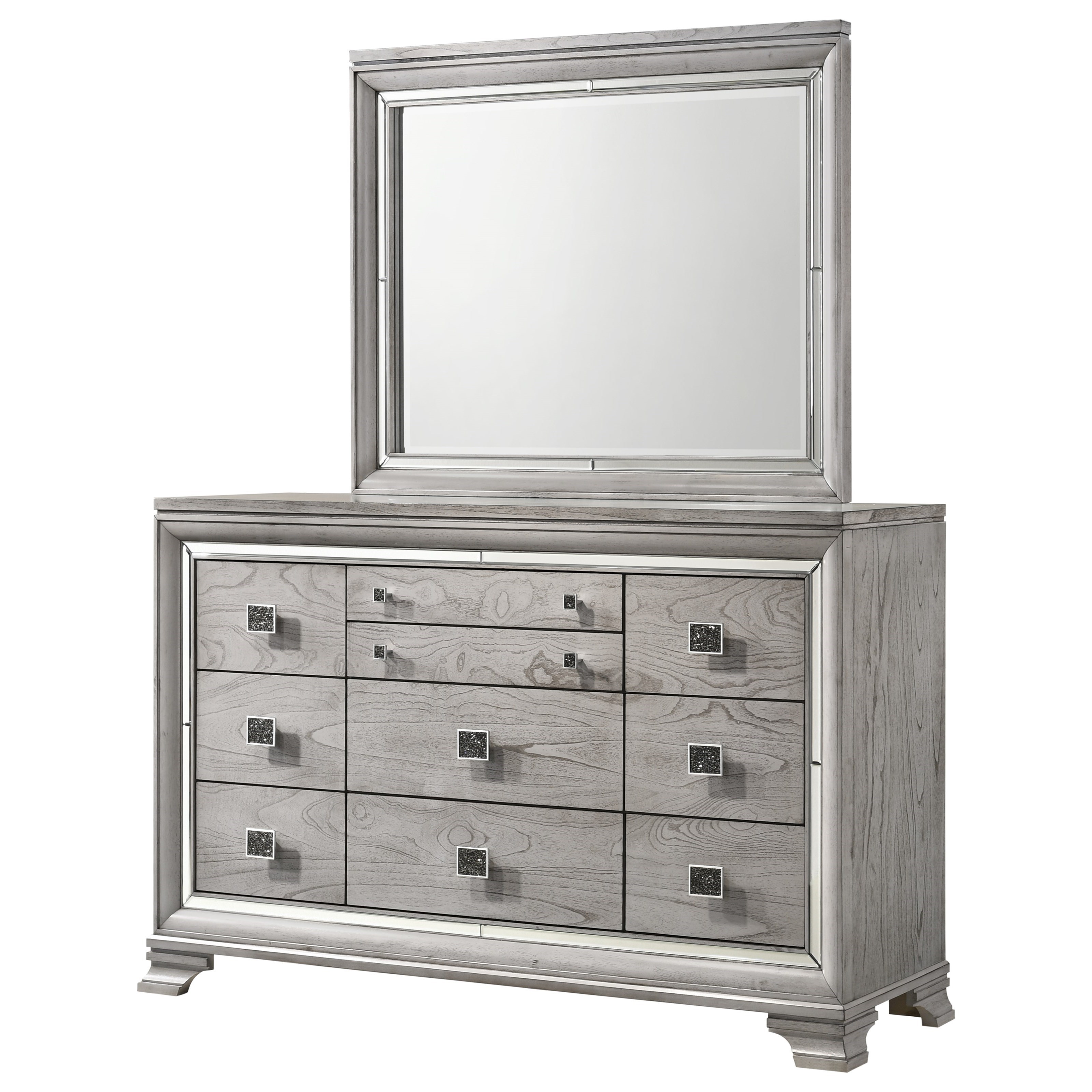 Crown Mark Vail Glam 10 Drawer Dresser And Mirror Set A1 Furniture And Mattress Dresser