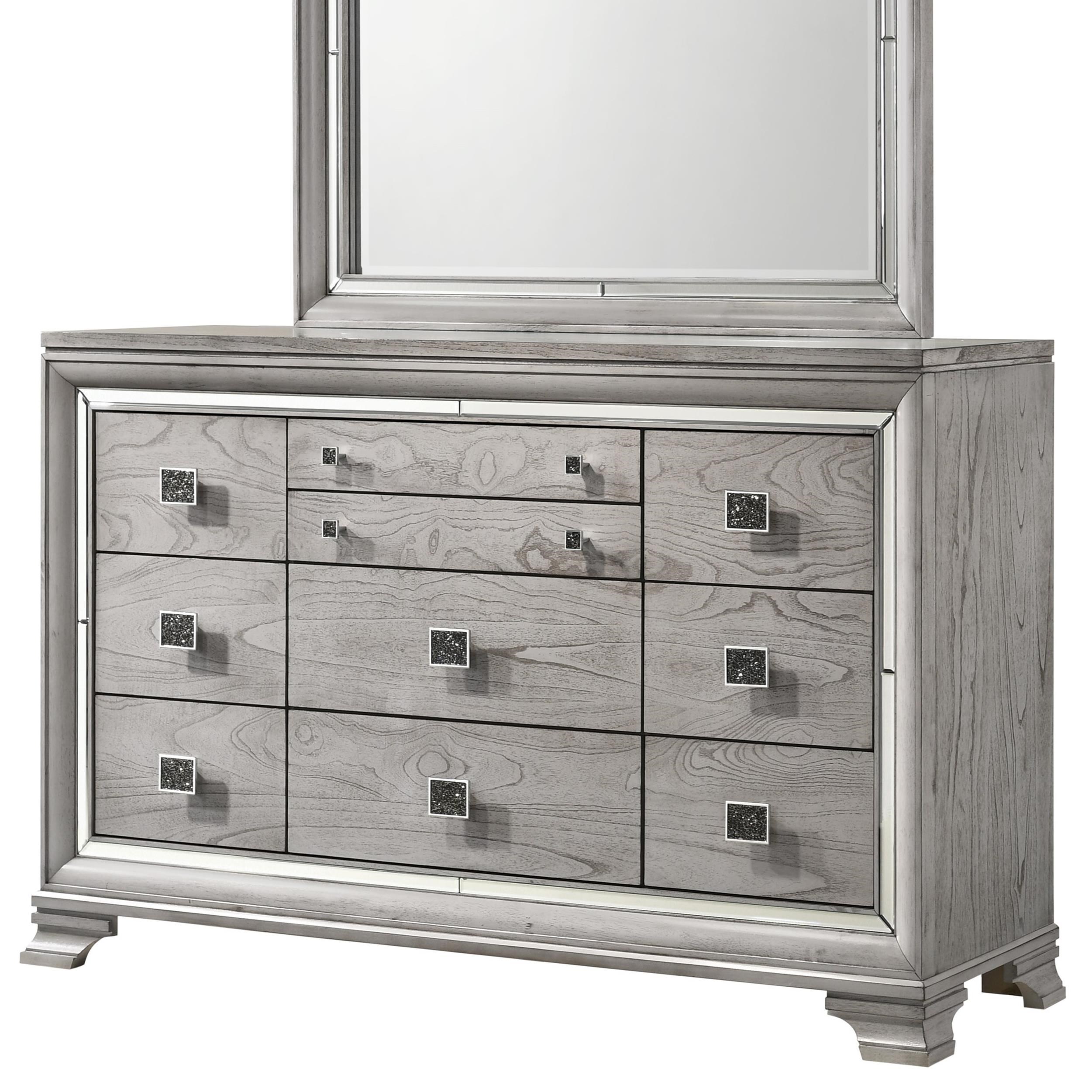 Crown Mark Vail Glam 10-Drawer Dresser with Mirrored Accents | Royal ...