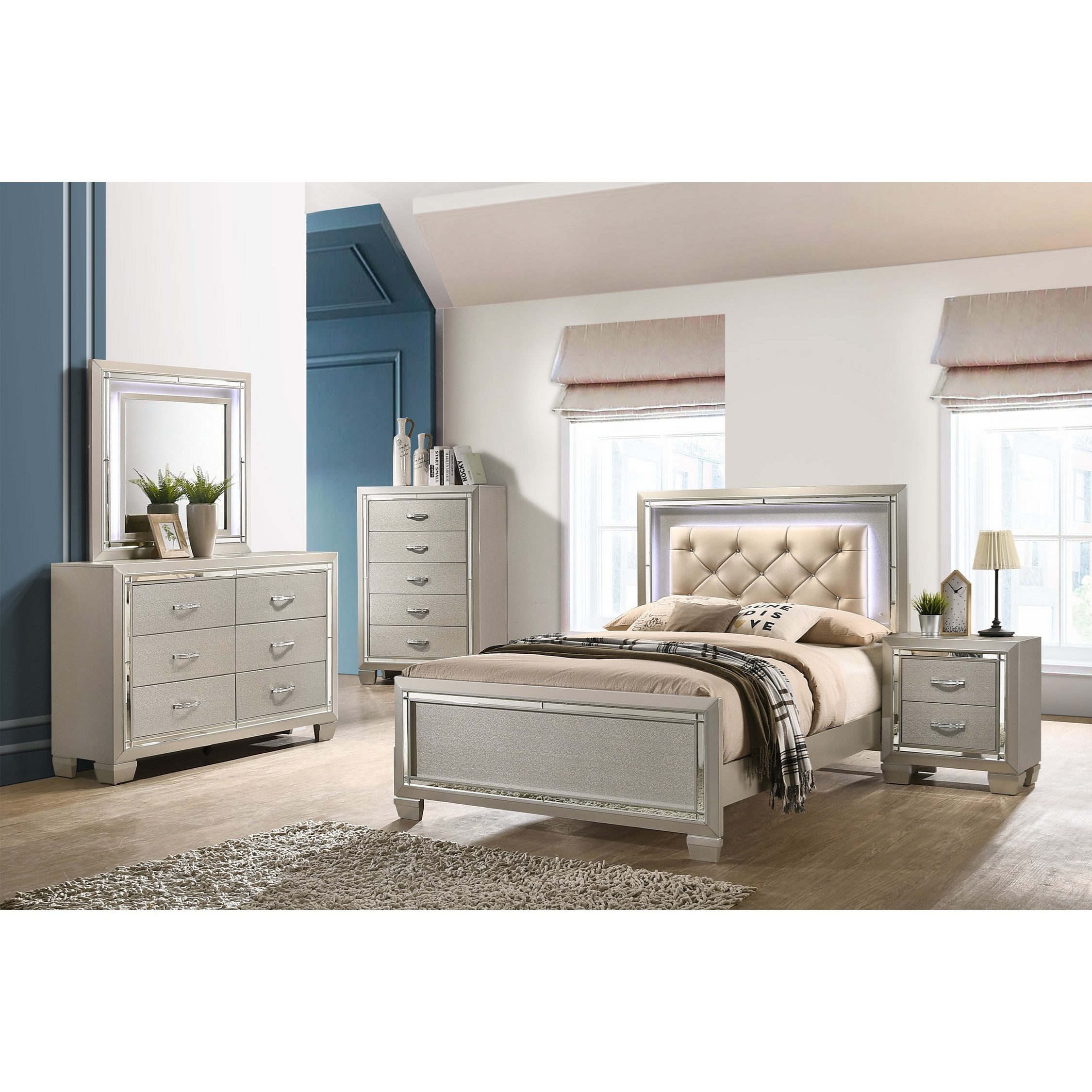 Elements Platinum Full Upholstered Bed with Mood Backlighting | Royal ...