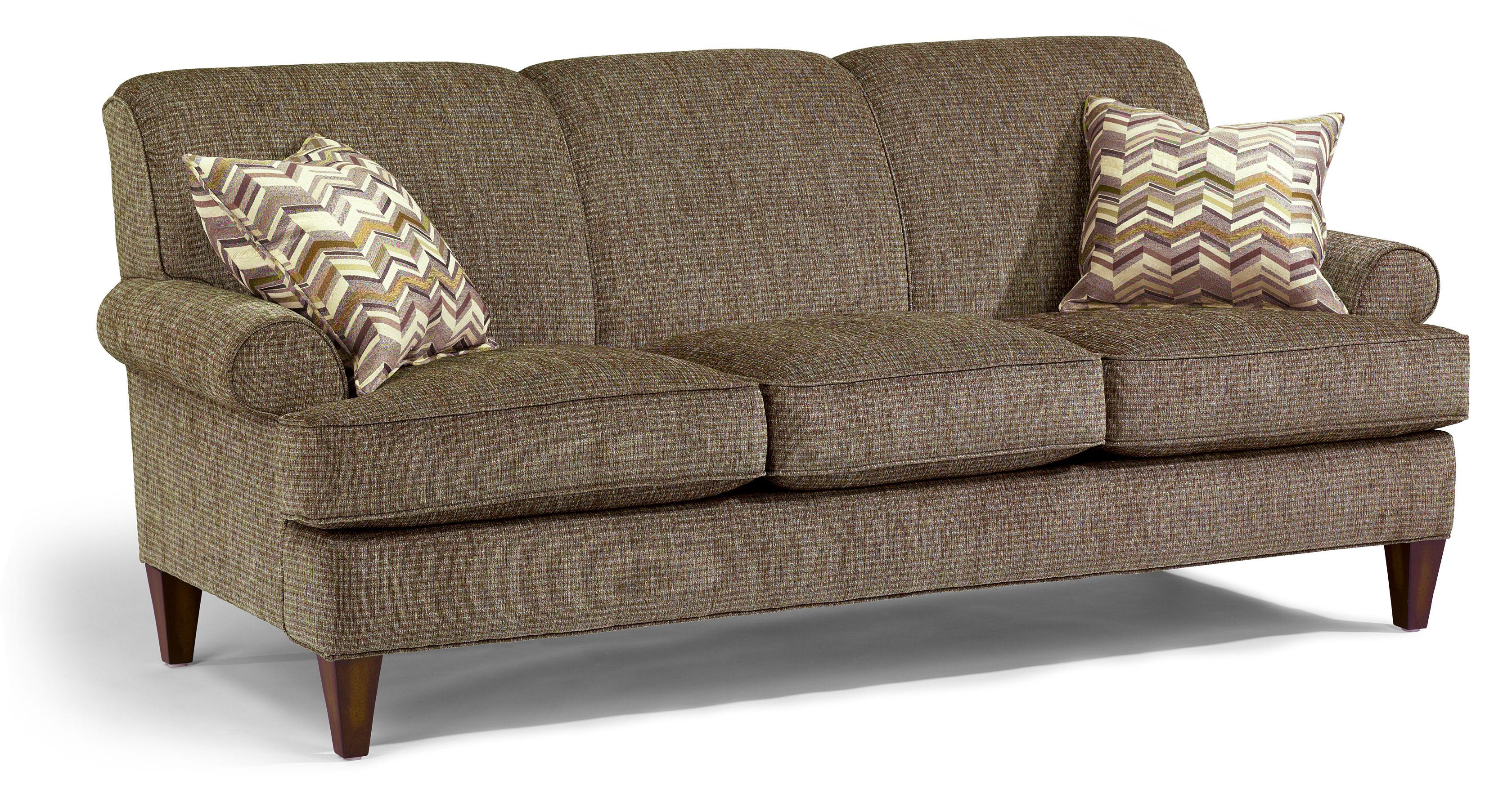 Flexsteel Venture Transitional Sofa with Rolled Arms and Tapered Legs ...