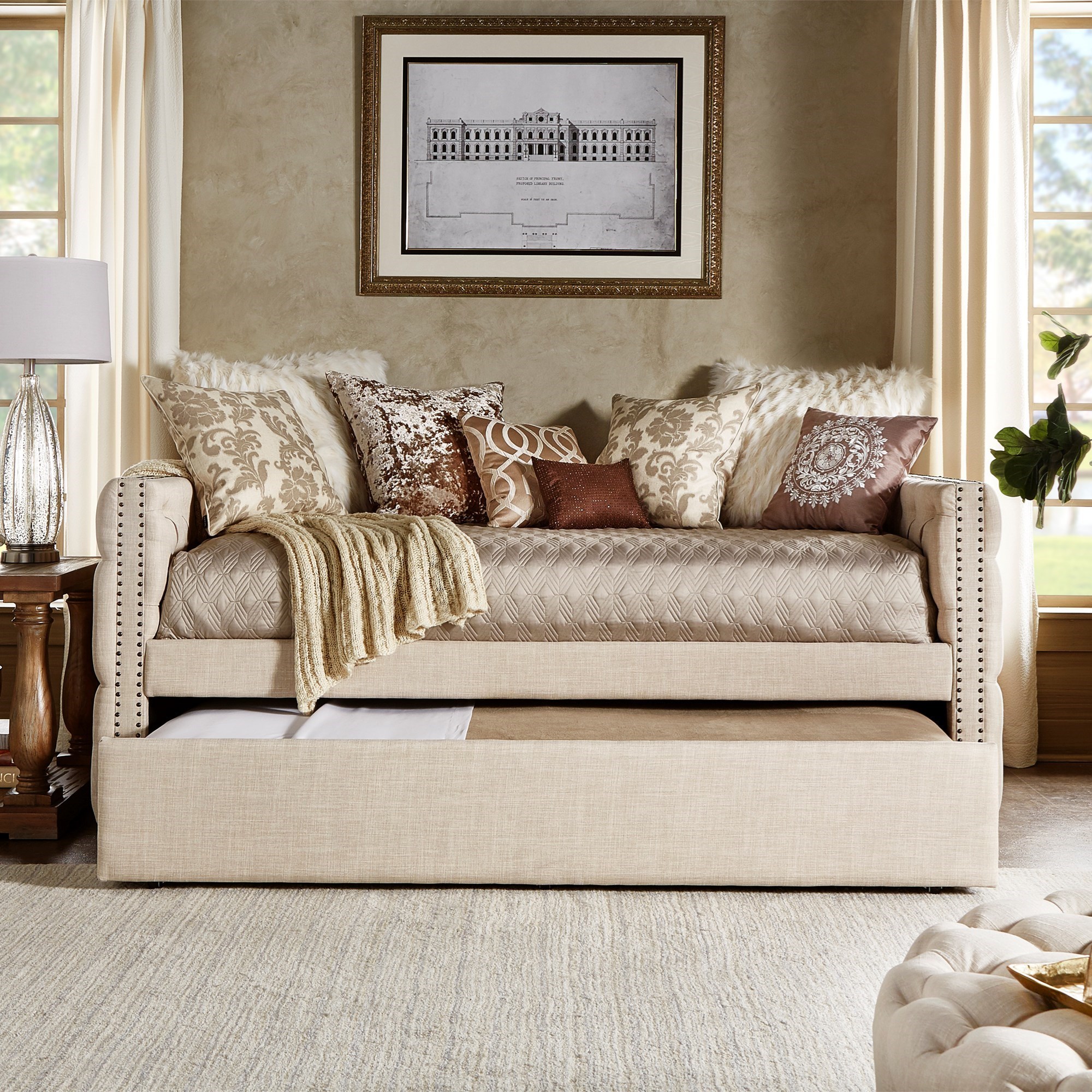 Homelegance Daybeds Traditional Beige Linen Upholstered Daybed with ...