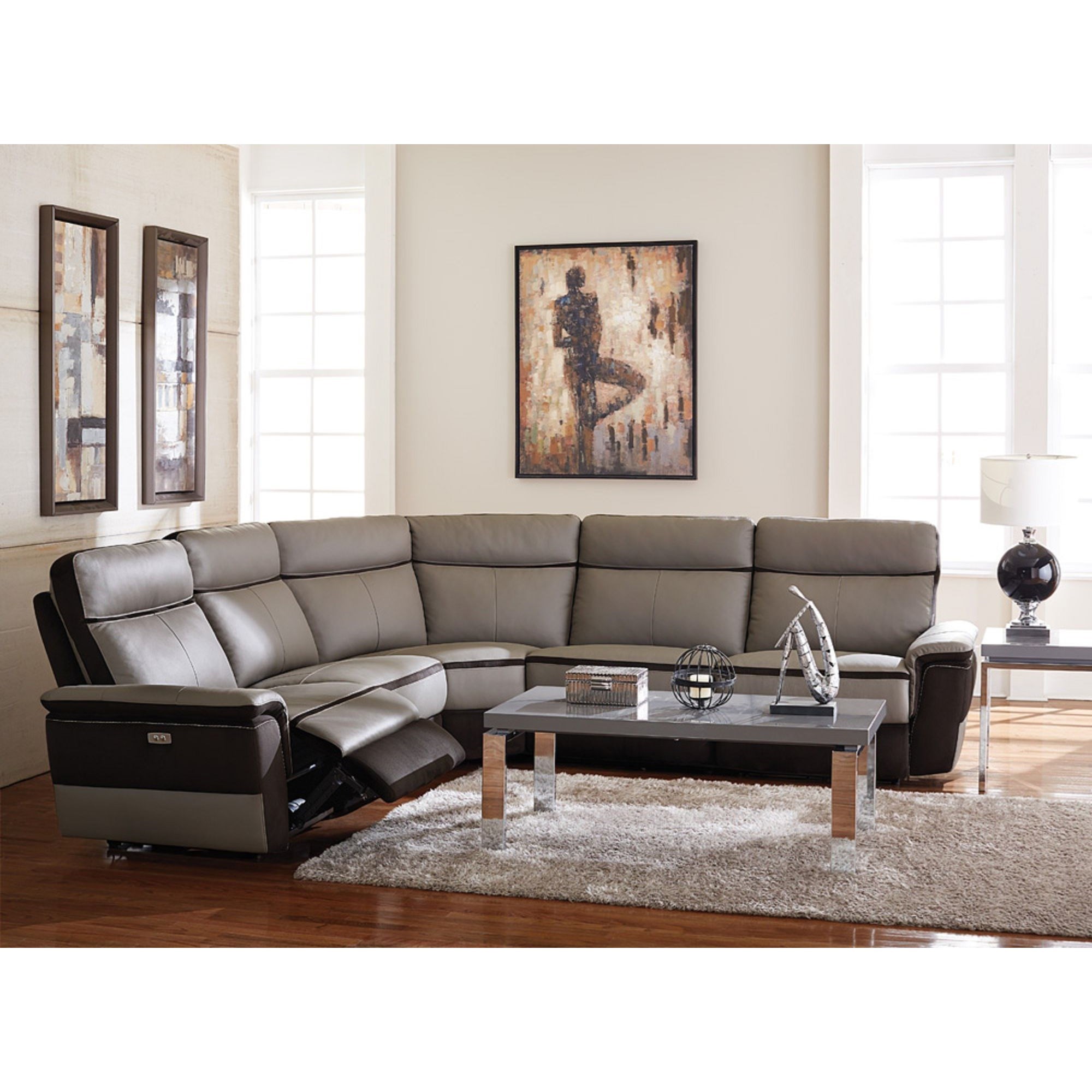 Homelegance Laertes Contemporary Power Reclining Sectional with Leather ...