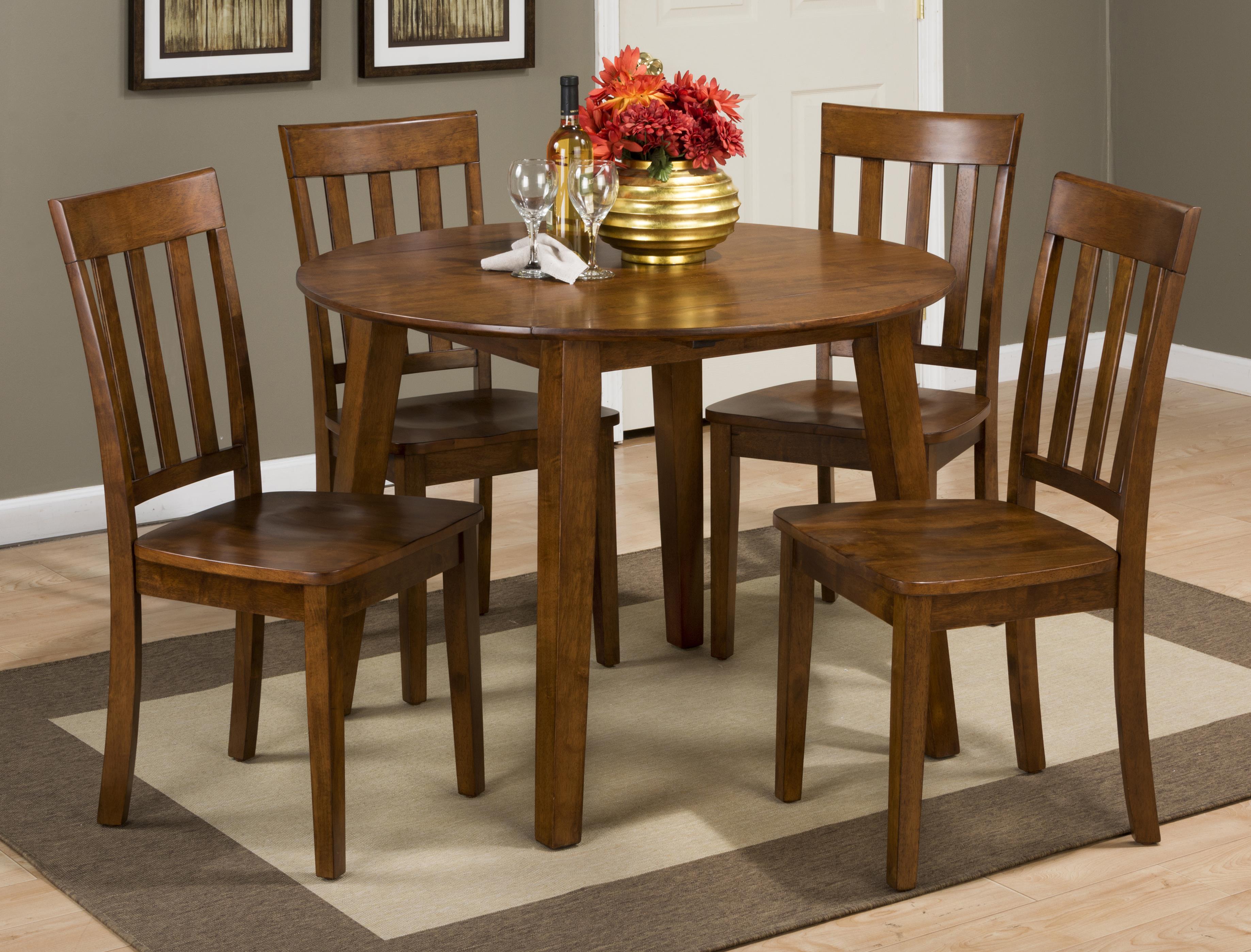 Jofran Simplicity Round Table and 4 Chair Set (with Slat Back Chairs ...