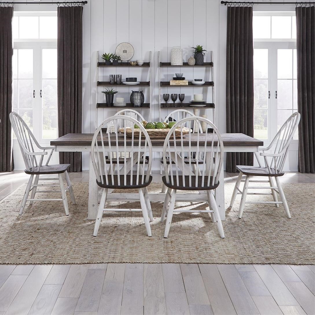 Liberty Furniture Farmhouse 7-Piece Trestle Table and Windsor Back ...