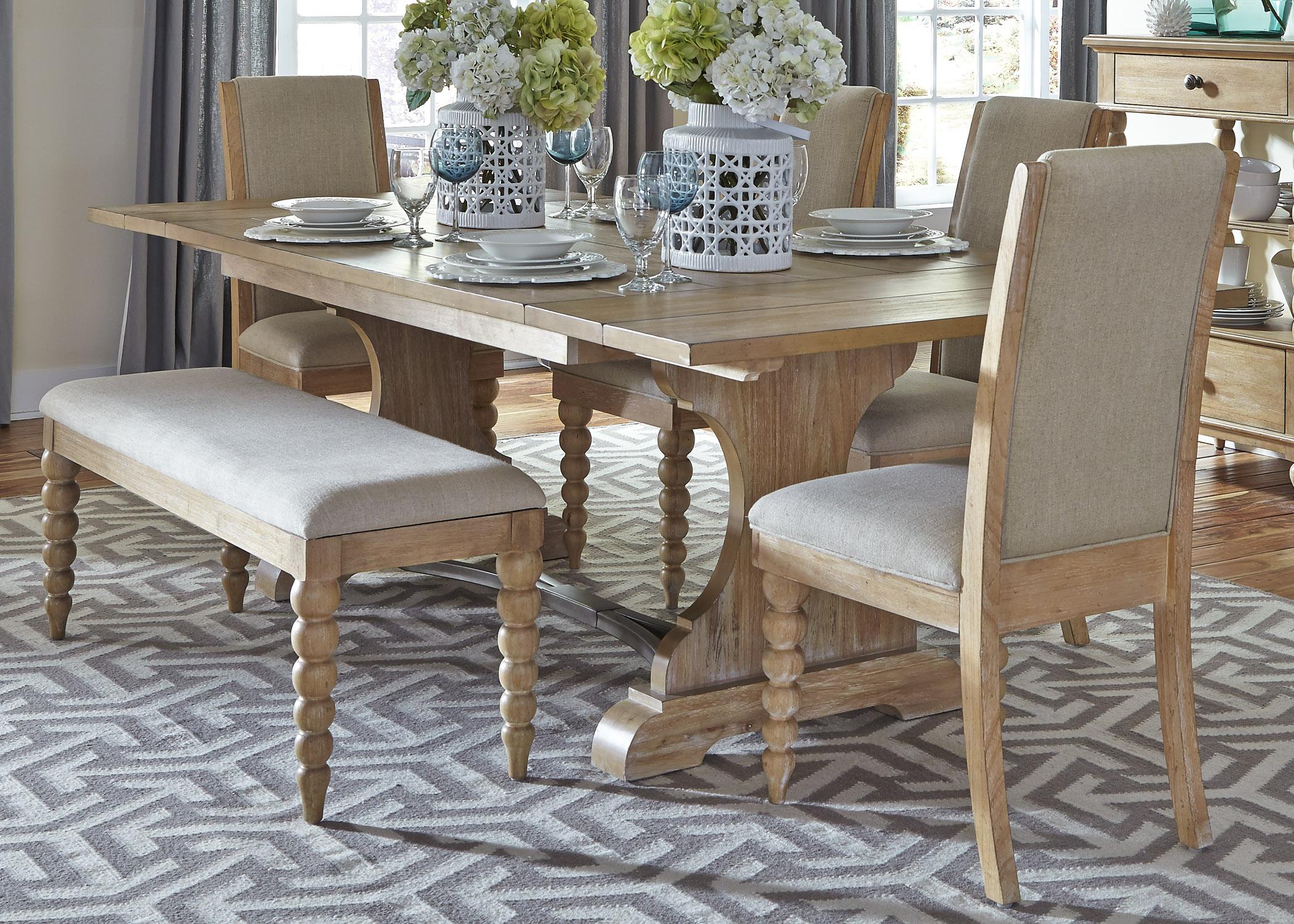 Harbor View Trestle Table and 4 Upholstered Side Chairs and Dining ...