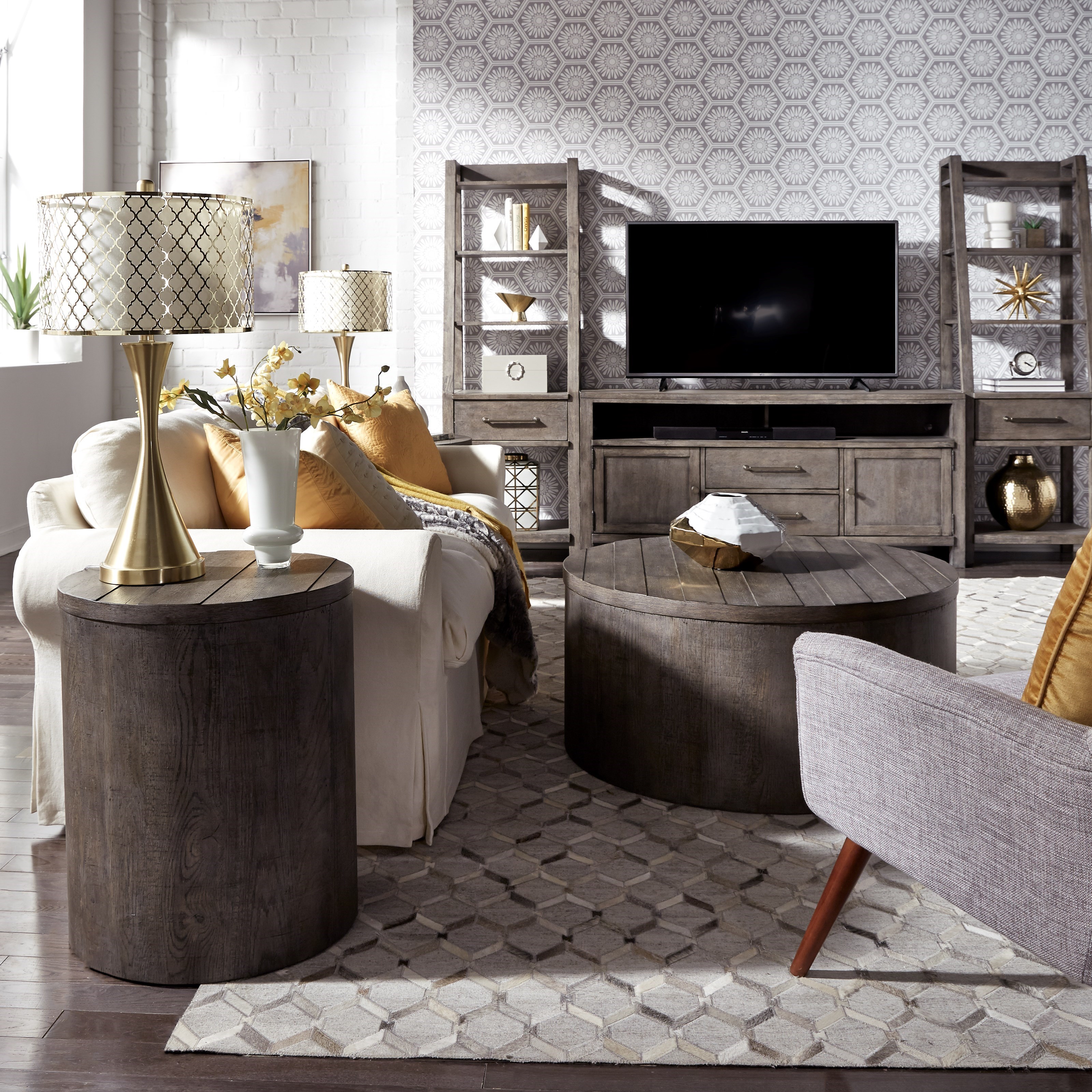 Liberty Furniture Modern Farmhouse Contemporary Round Drum Cocktail ...