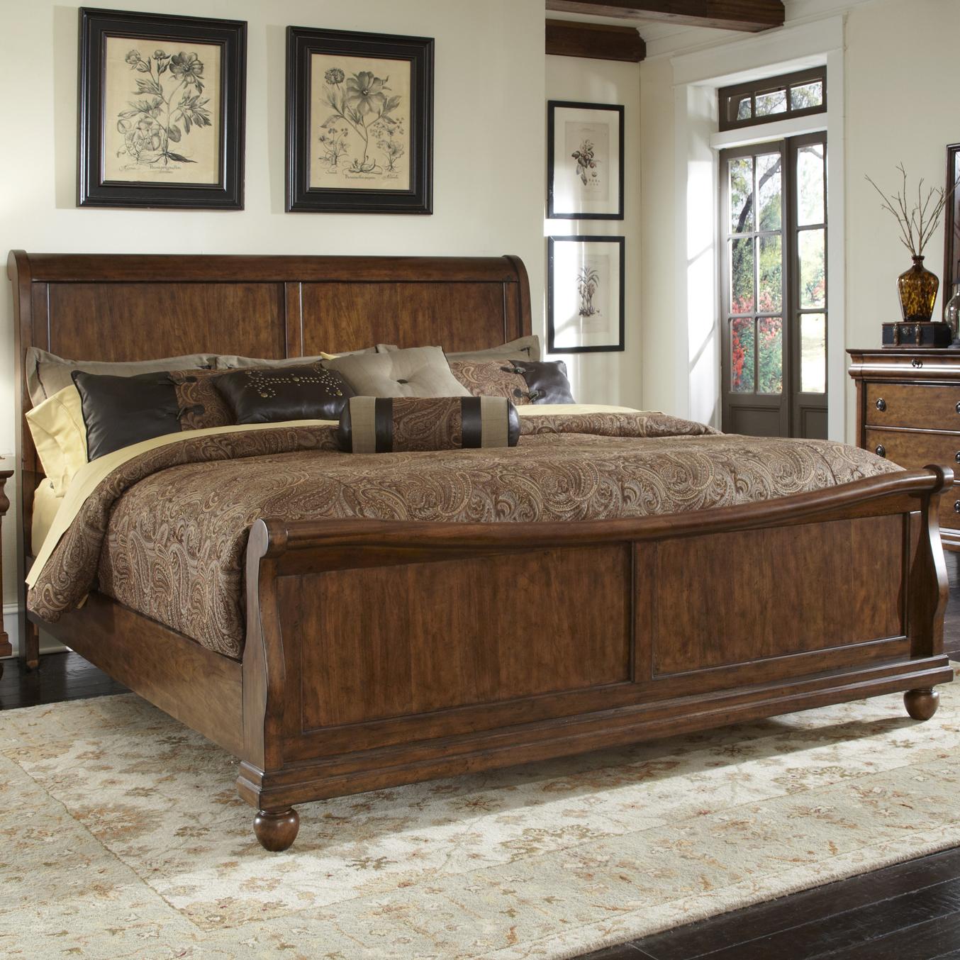 Liberty Furniture Rustic Traditions King Sleigh Bed Set with Bun Feet ...