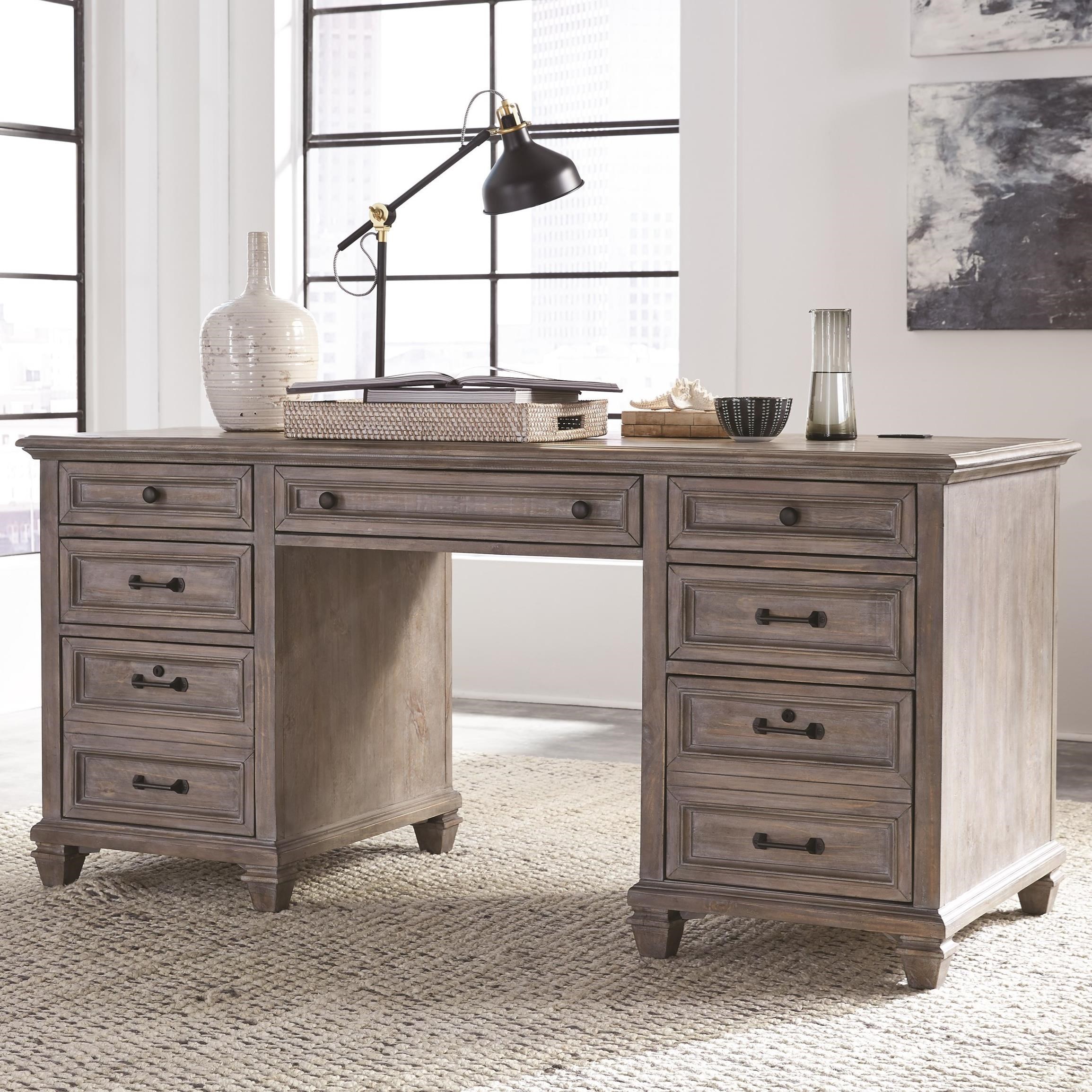 Magnussen Home Lancaster Rustic Executive Desk with Power Supply ...