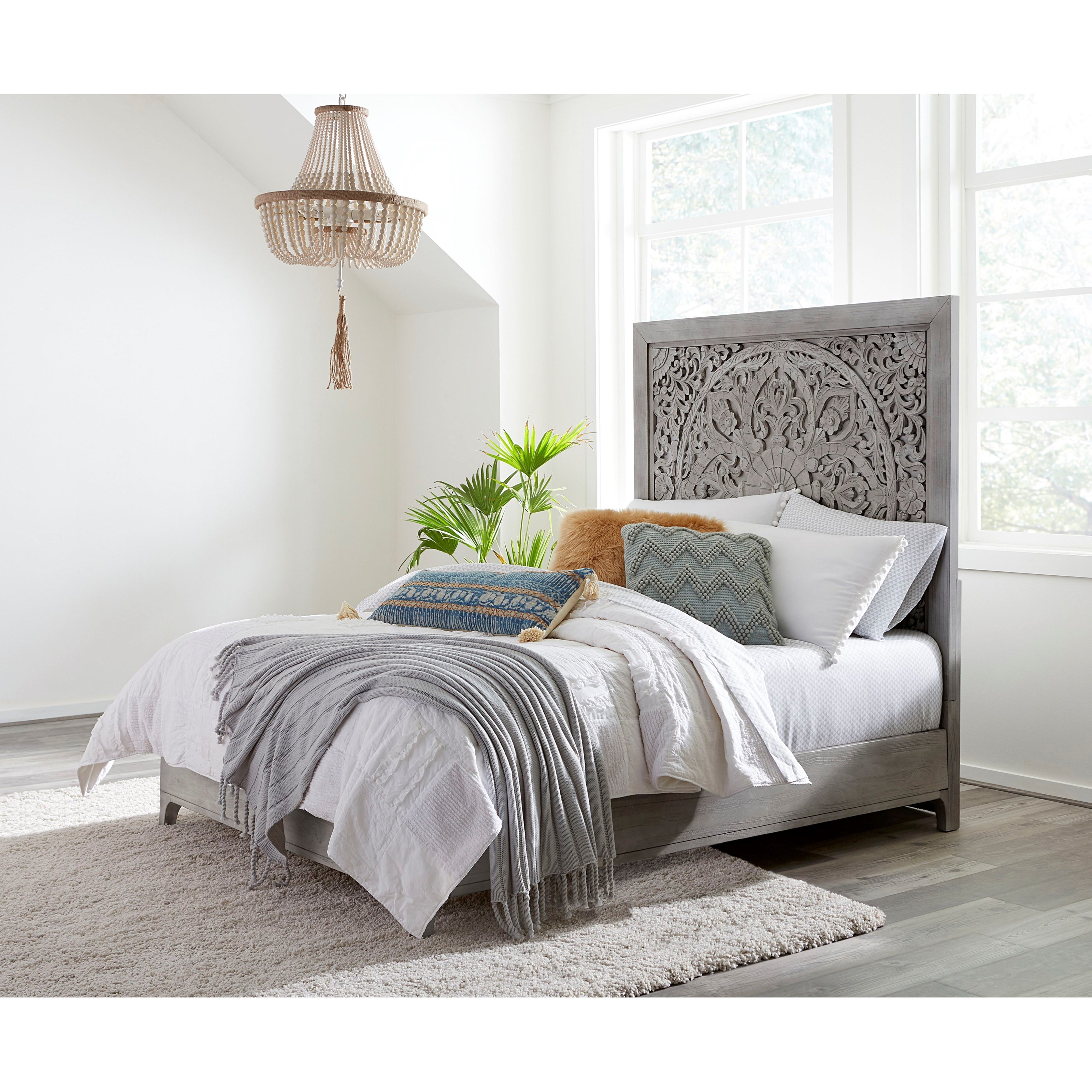 Modus International Boho Chic Queen Platform Bed in Washed White with ...
