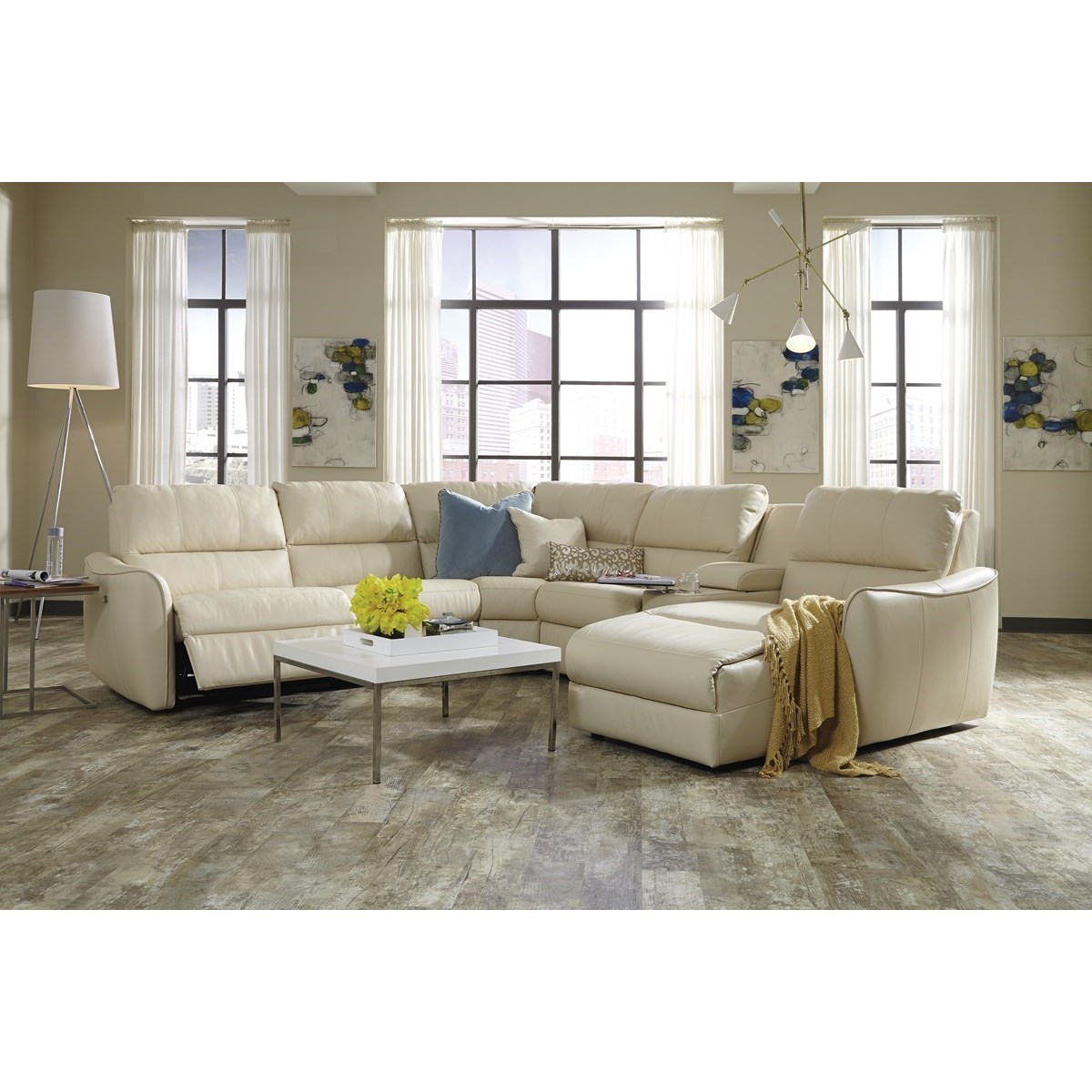 Palliser Arlo Contemporary Sectional Sofa with Chaise and Console ...