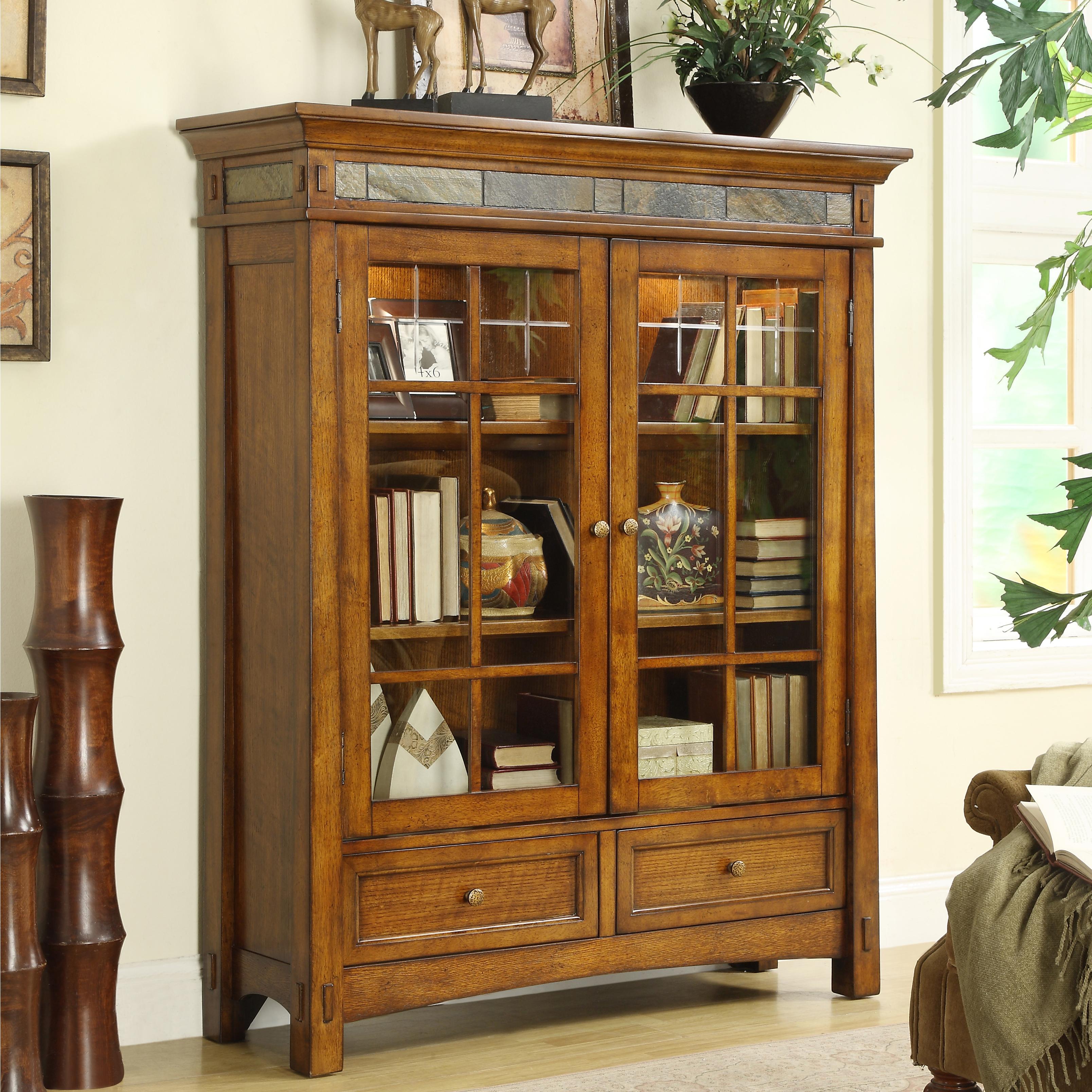 Riverside Furniture Craftsman Home 2 Glass Door Bookcase with Touch ...