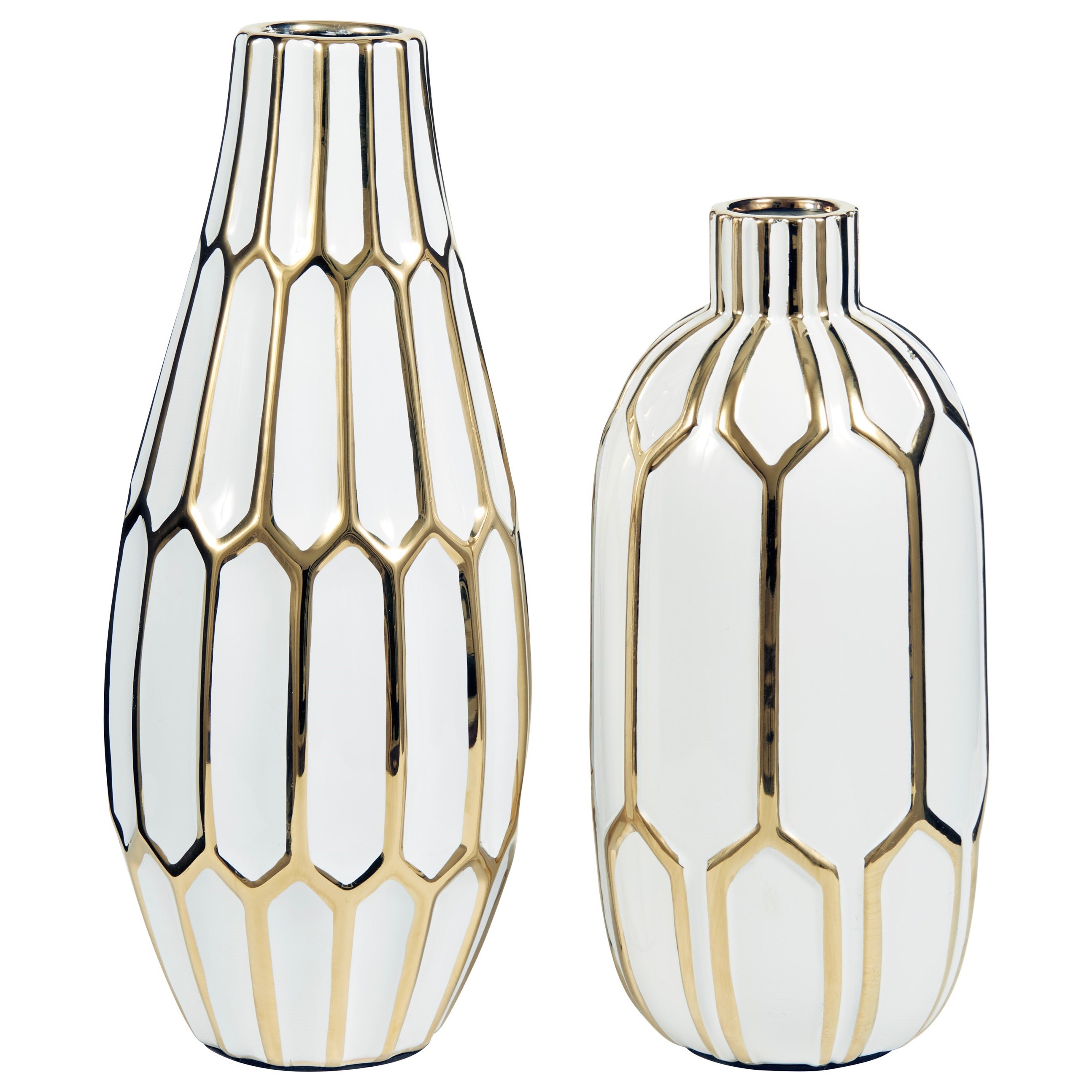 Signature Design by Ashley Accents Mohsen Gold Finish/White Vase Set ...