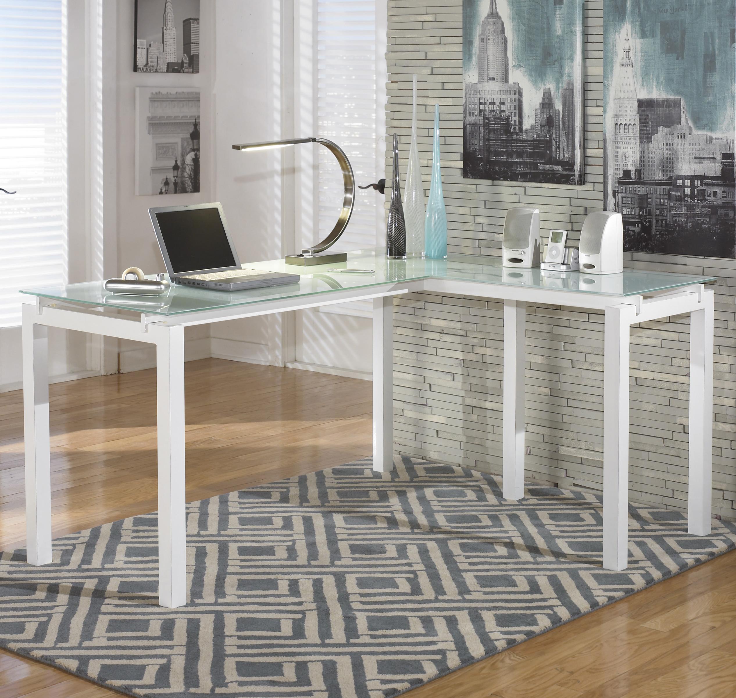 Signature Design by Ashley Baraga H410-24 White Finish Metal L-Desk ...
