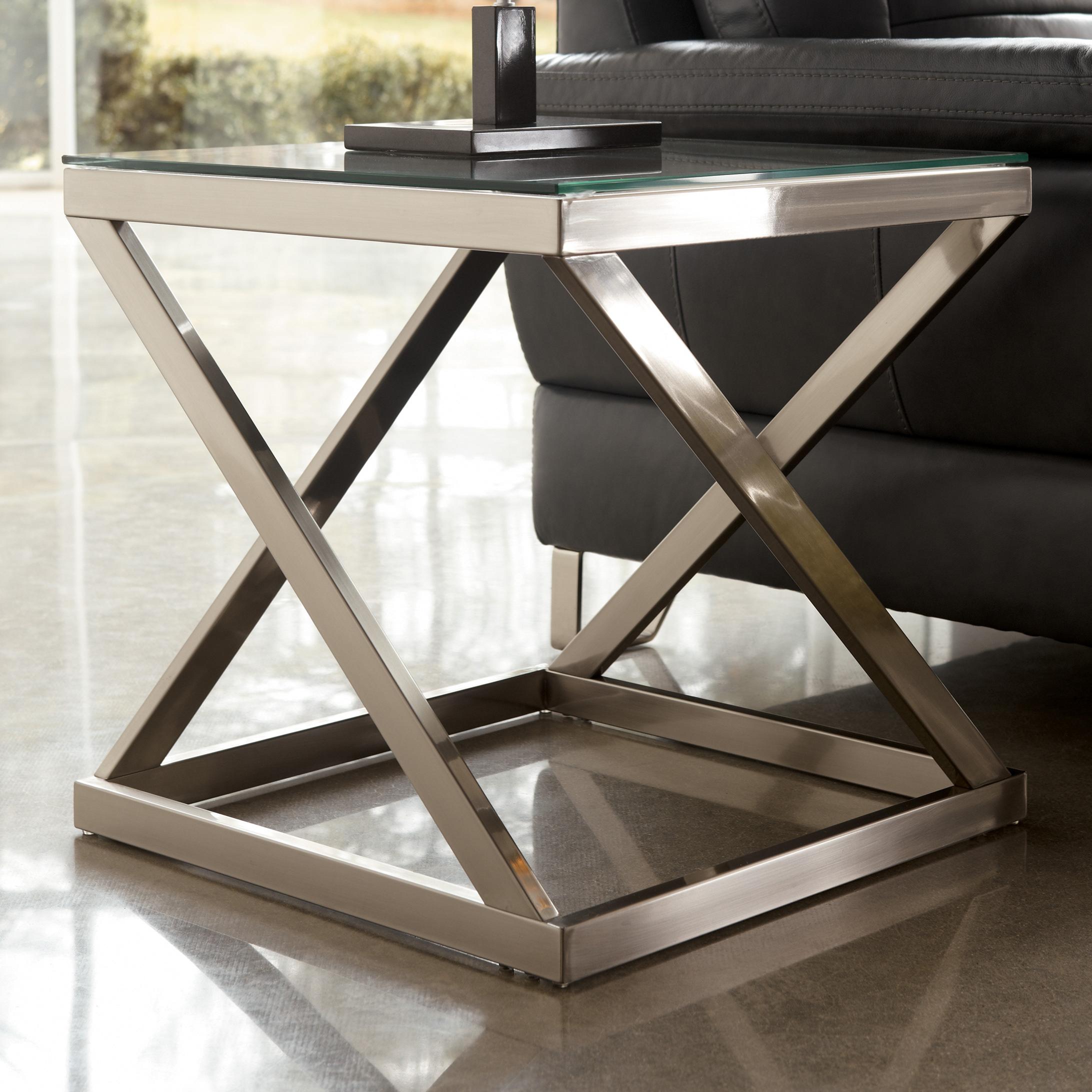 Coylin Brushed Metal Square End Table with Clear Tempered Glass Top ...