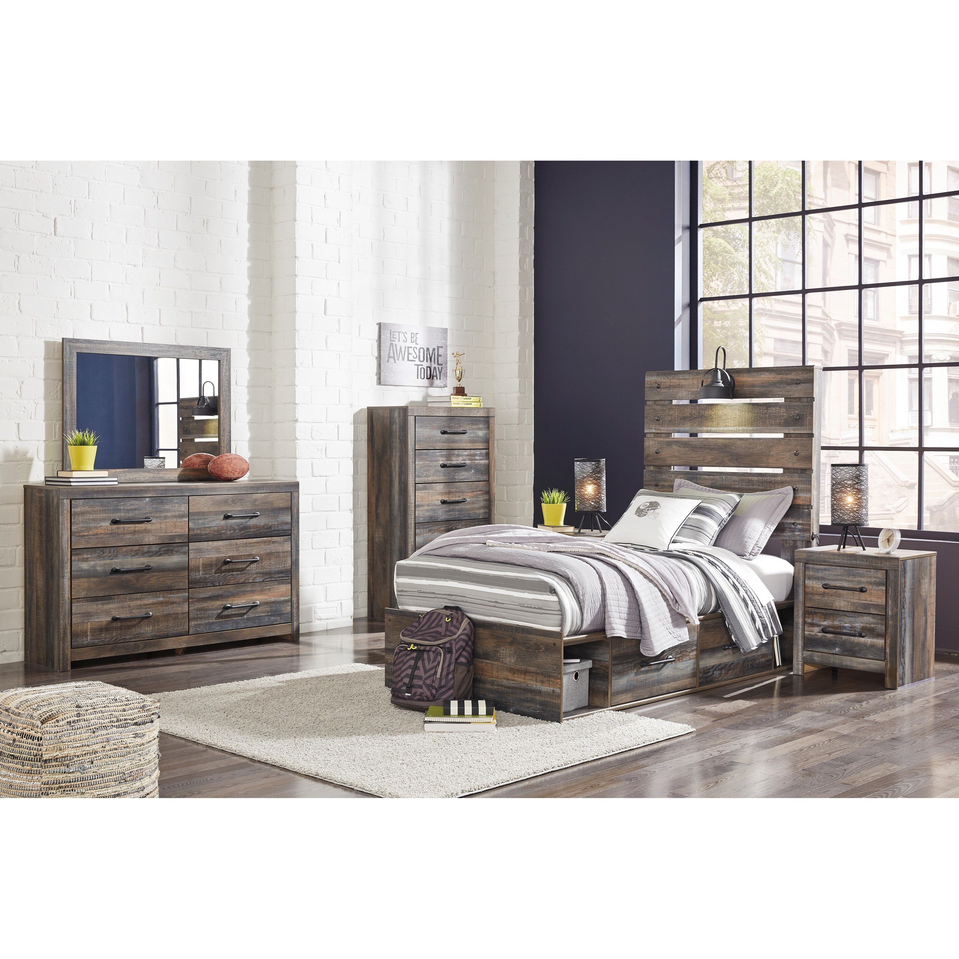 Signature Design by Ashley Drystan Rustic Twin Storage Bed with 4 ...