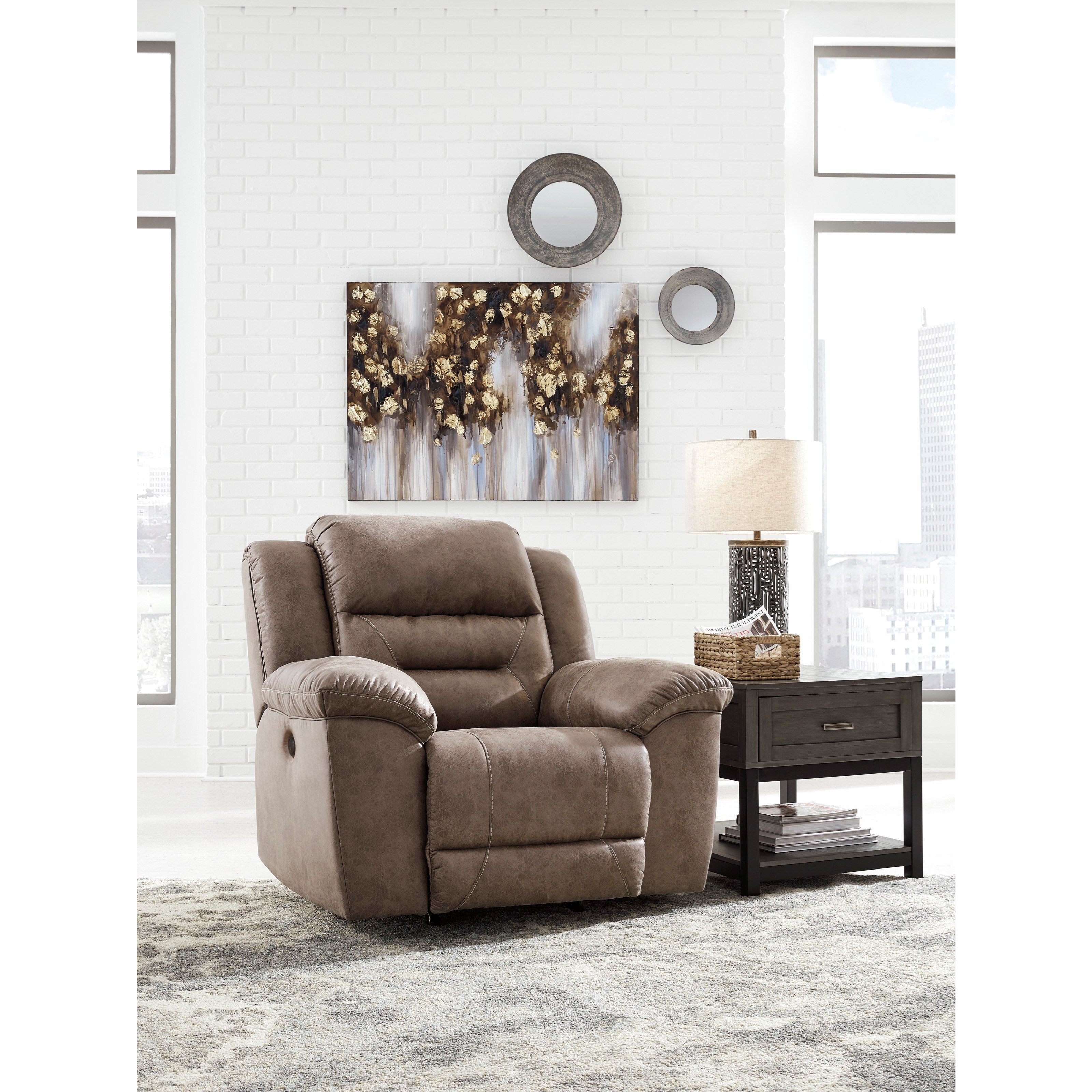 Signature Design by Ashley Stoneland Faux Leather Power Rocker Recliner ...