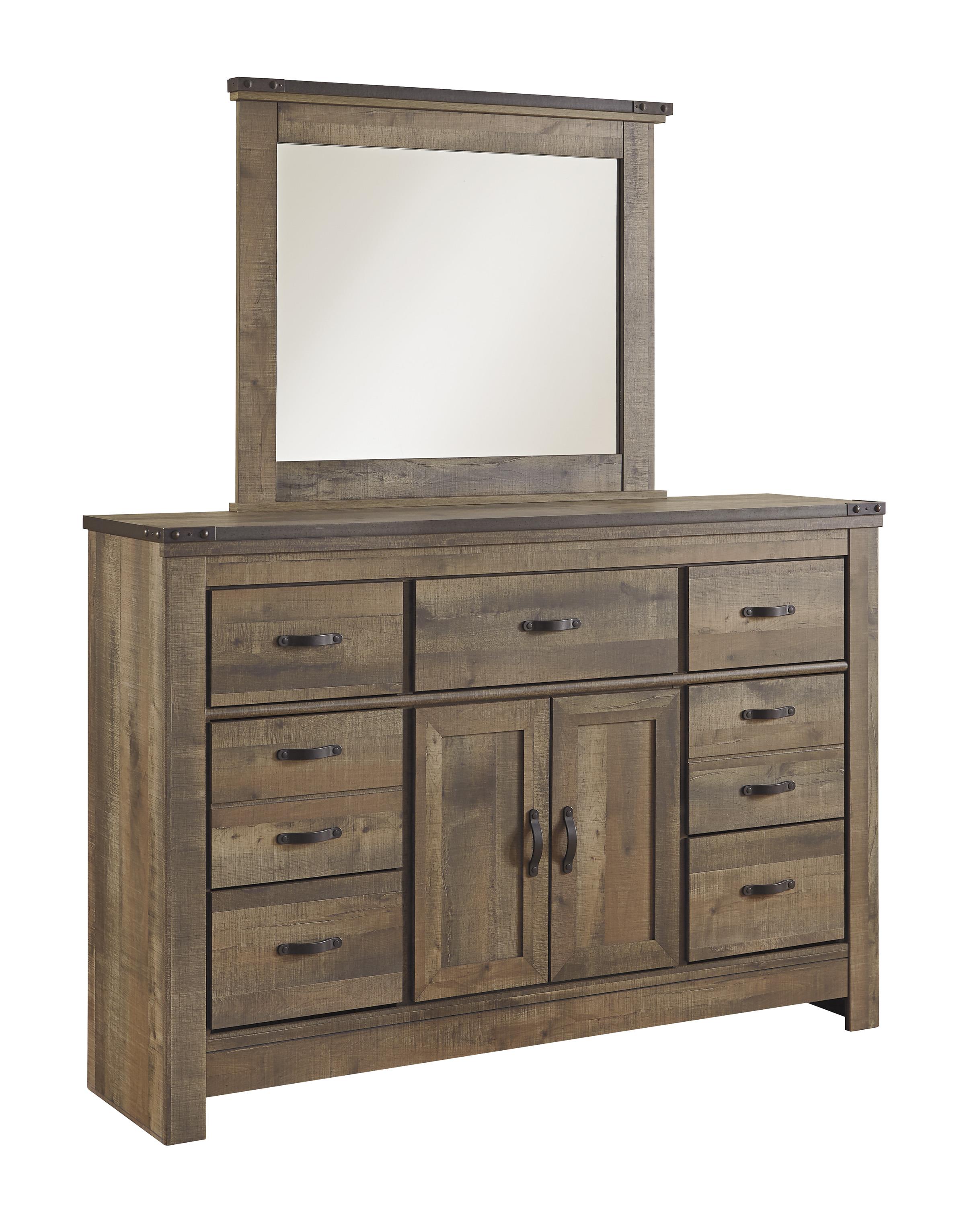 Signature Design by Ashley Trinell Rustic Bedroom Mirror with Top Metal ...