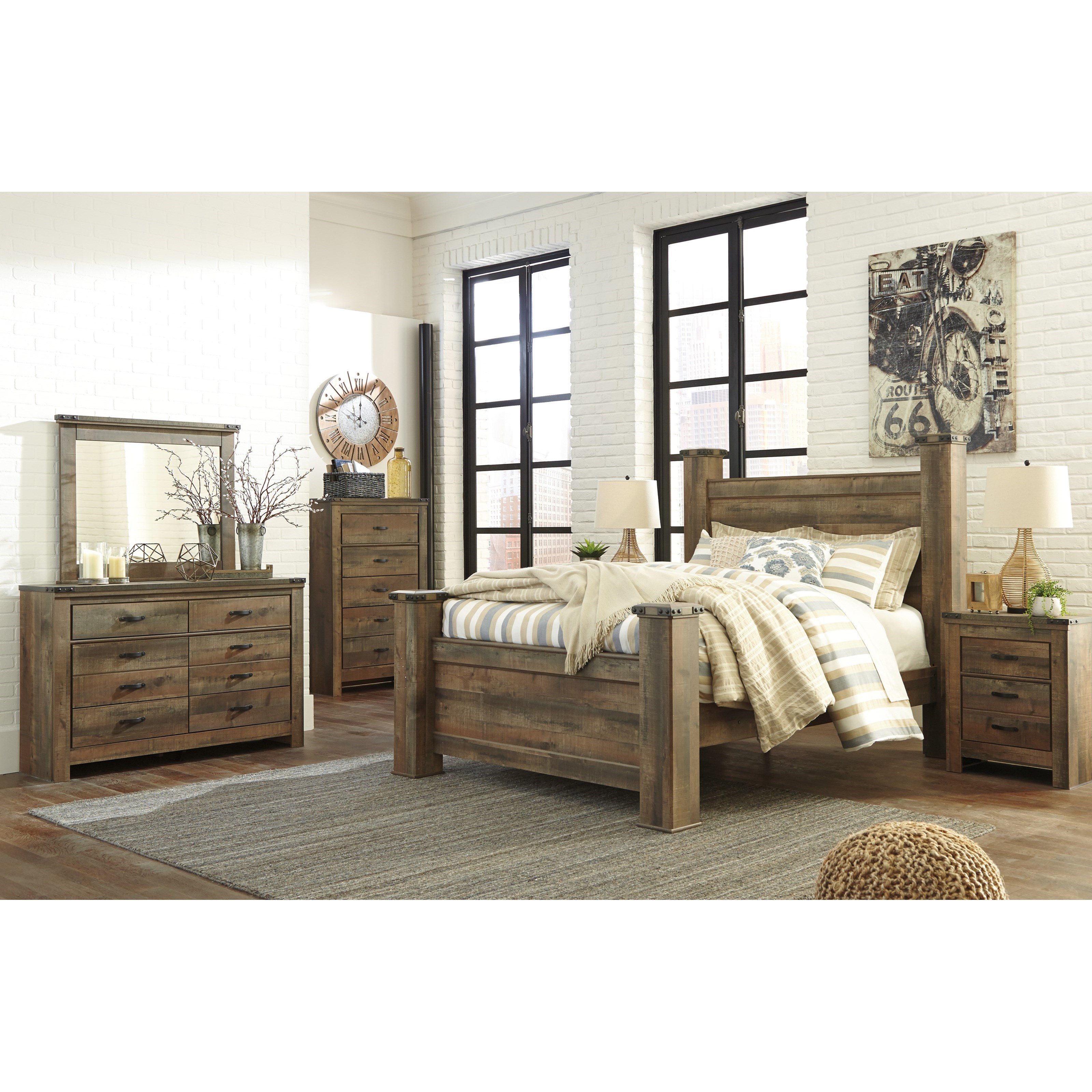 Signature Design by Ashley Trinell Rustic Look Queen Poster Bed | Royal ...