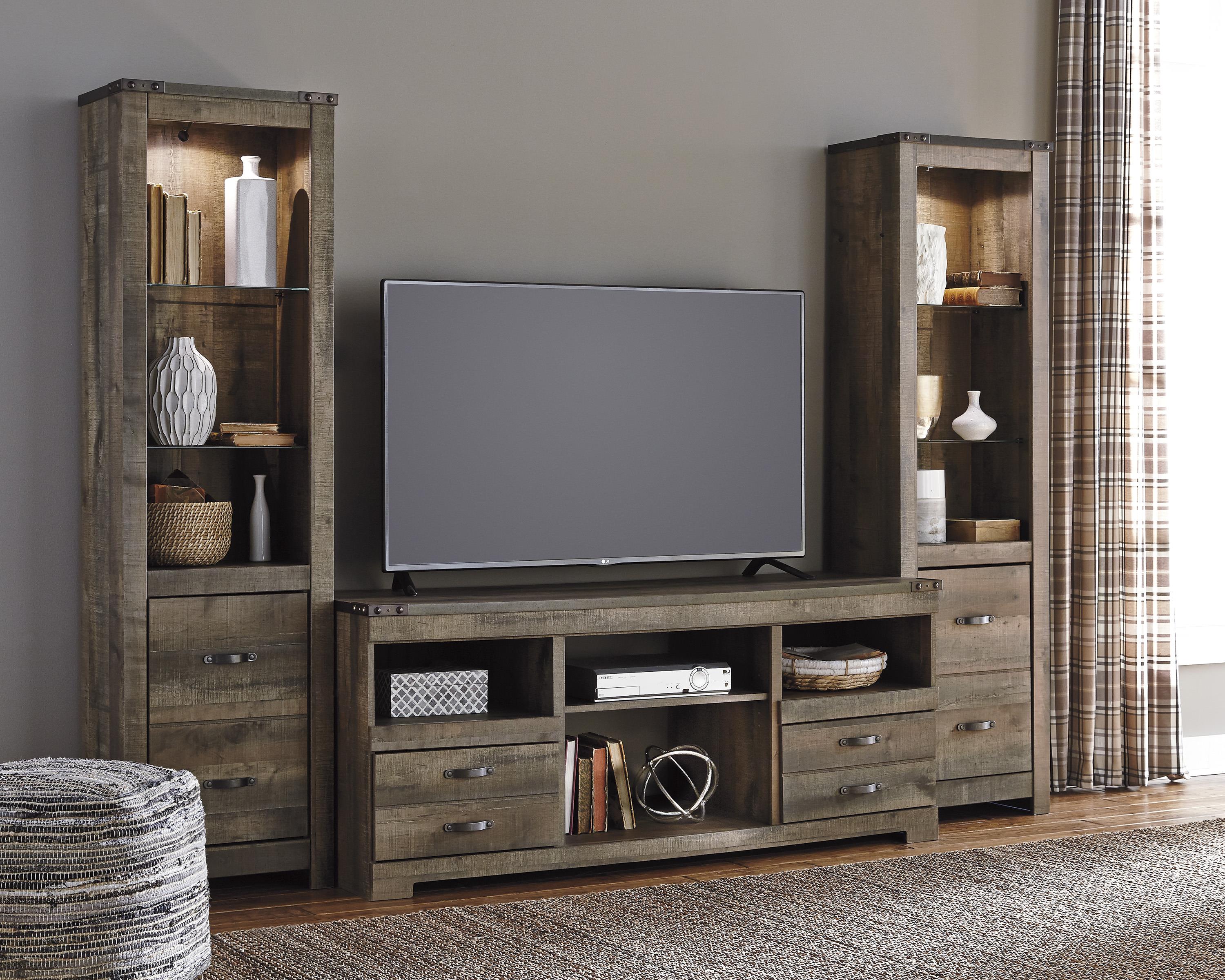 Ashley (Signature Design) Trinell Rustic Large TV Stand & 2 Tall Piers ...