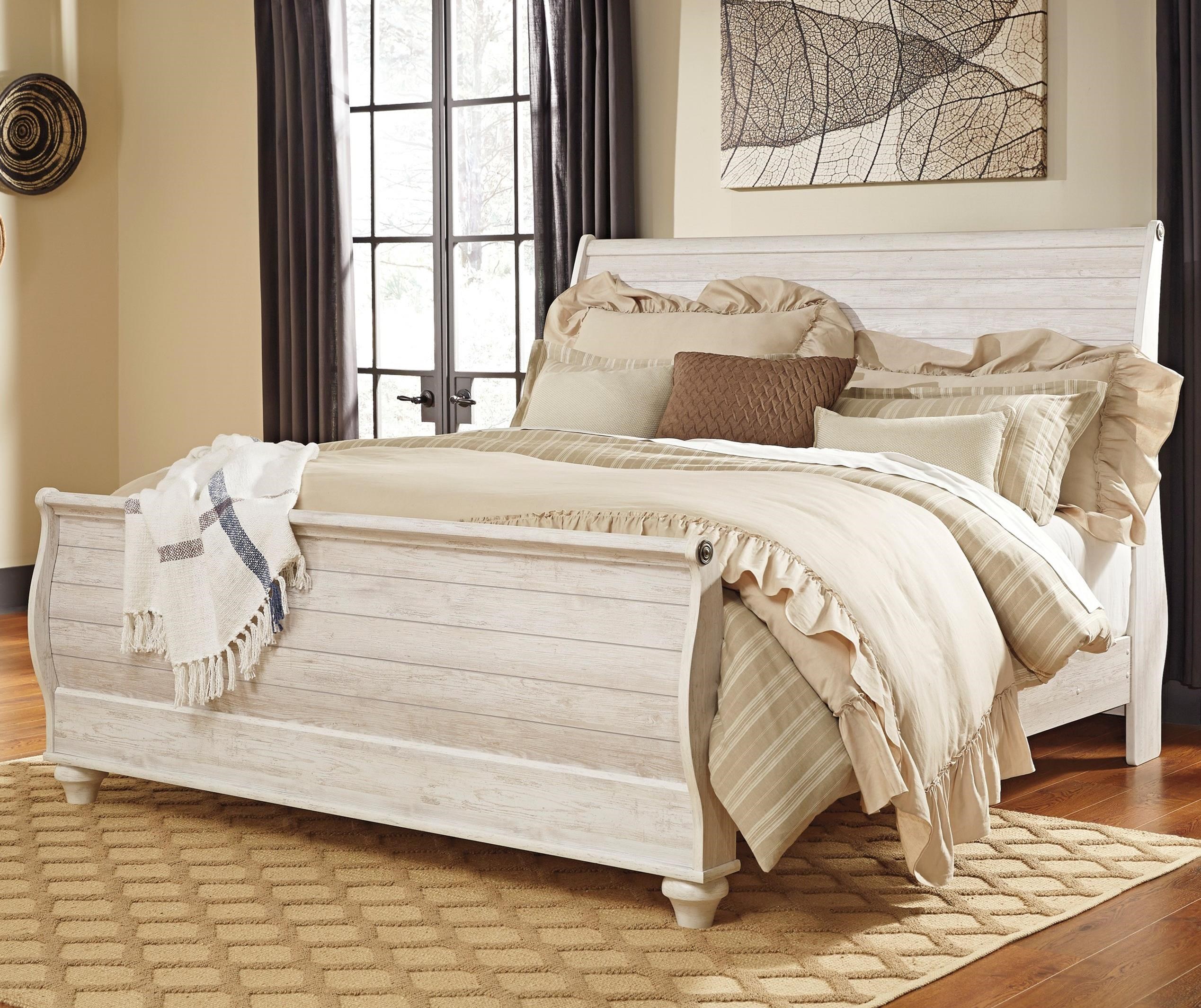 Ashley (Signature Design) Willowton King Sleigh Bed in Washed Rustic ...