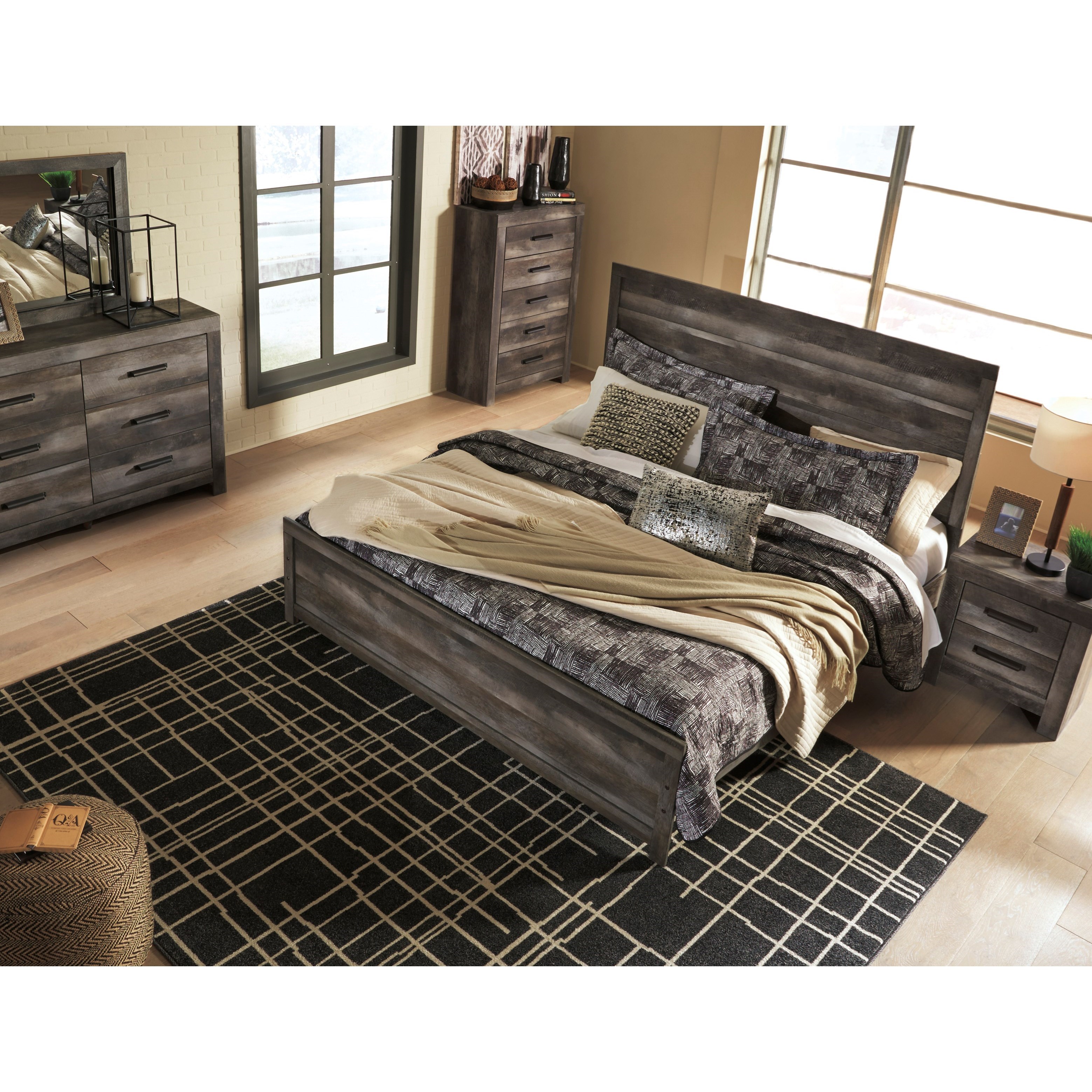 Signature Design by Ashley Wynnlow King Rustic Plank Effect Panel Bed ...