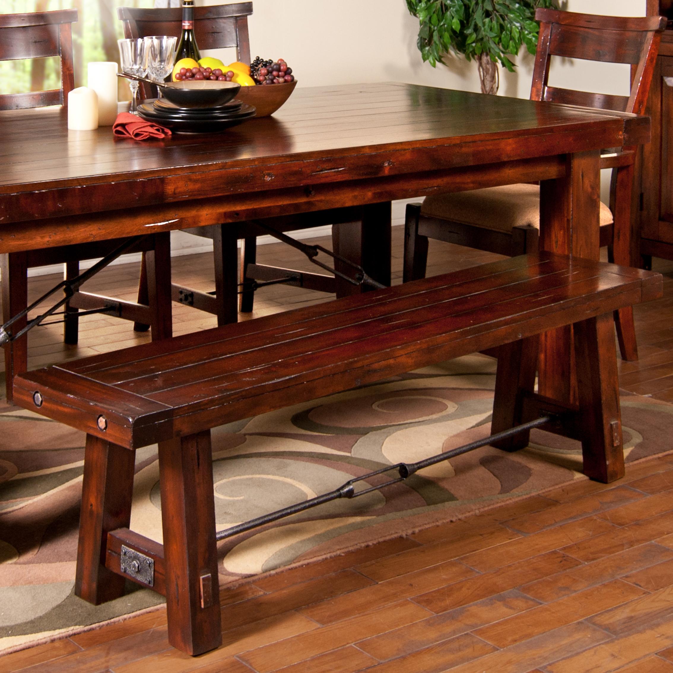 Sunny Designs Vineyard Dining Bench with Wood Seat and Metal Stretcher ...